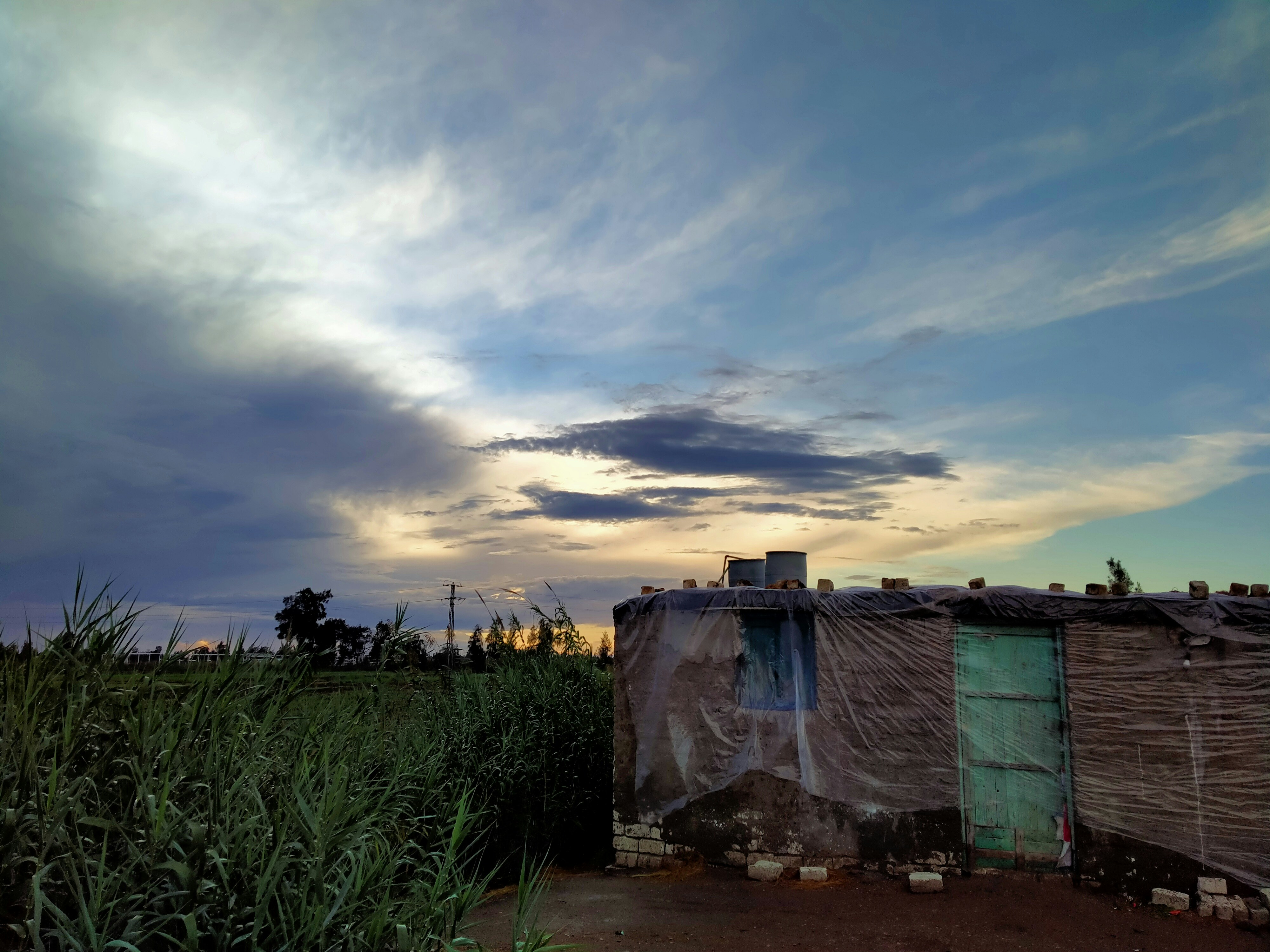A building with a tarp covering it in a field photo – Free Nature Image ...