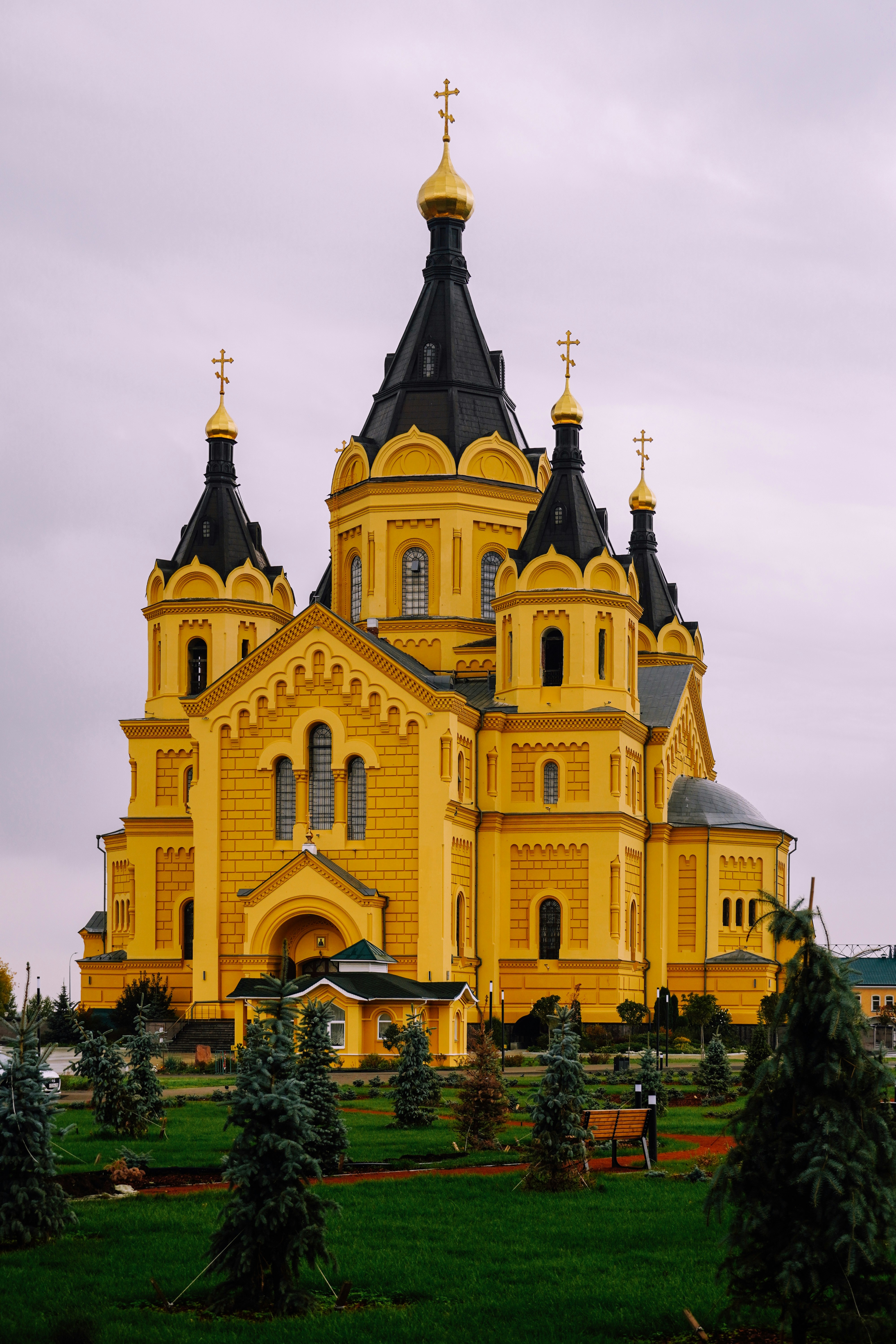 Golden Cathedral Rising from a Formal Garden