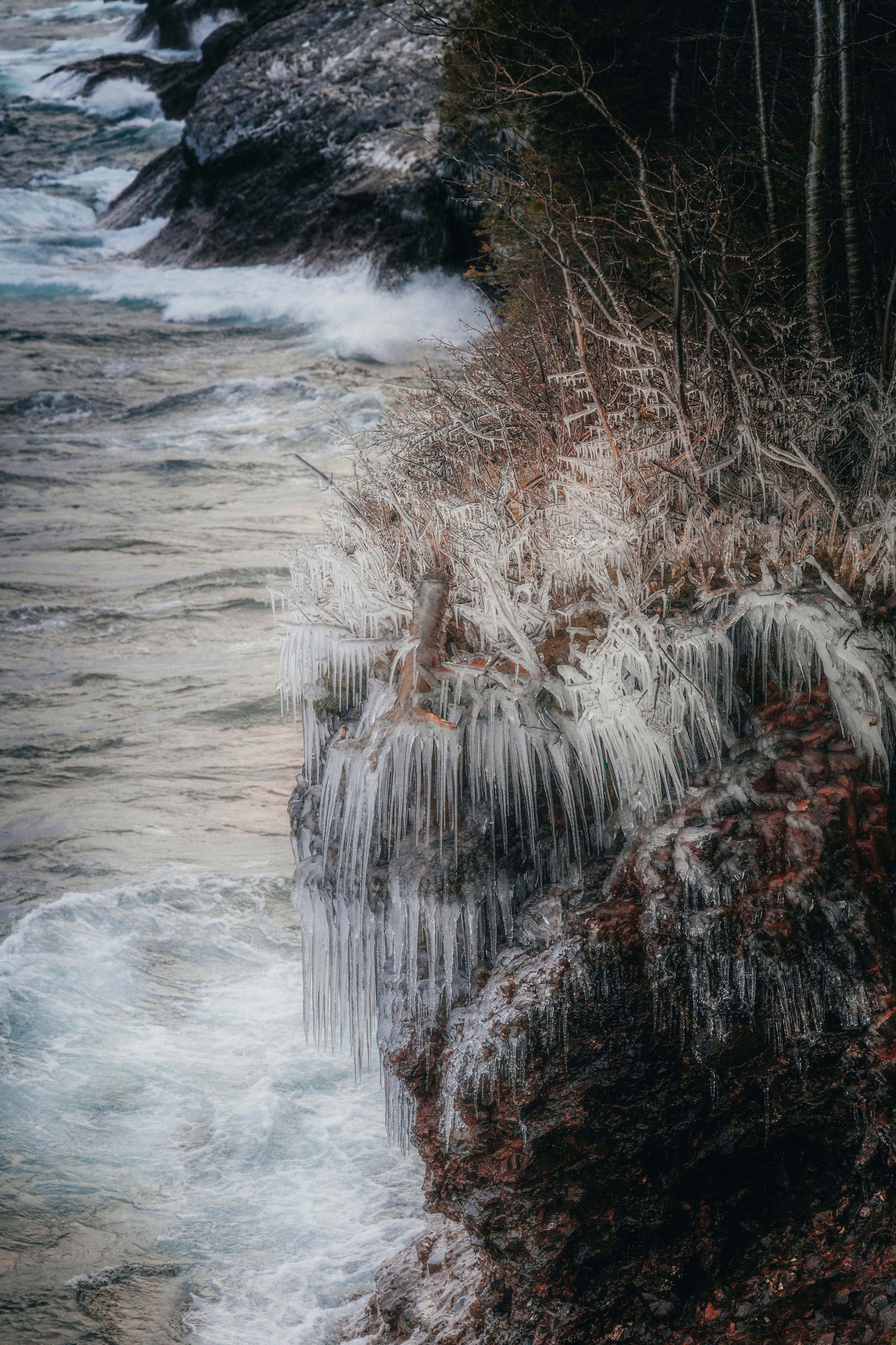 Frozen Edge: Icicle Creep Along a Rugged Shore
