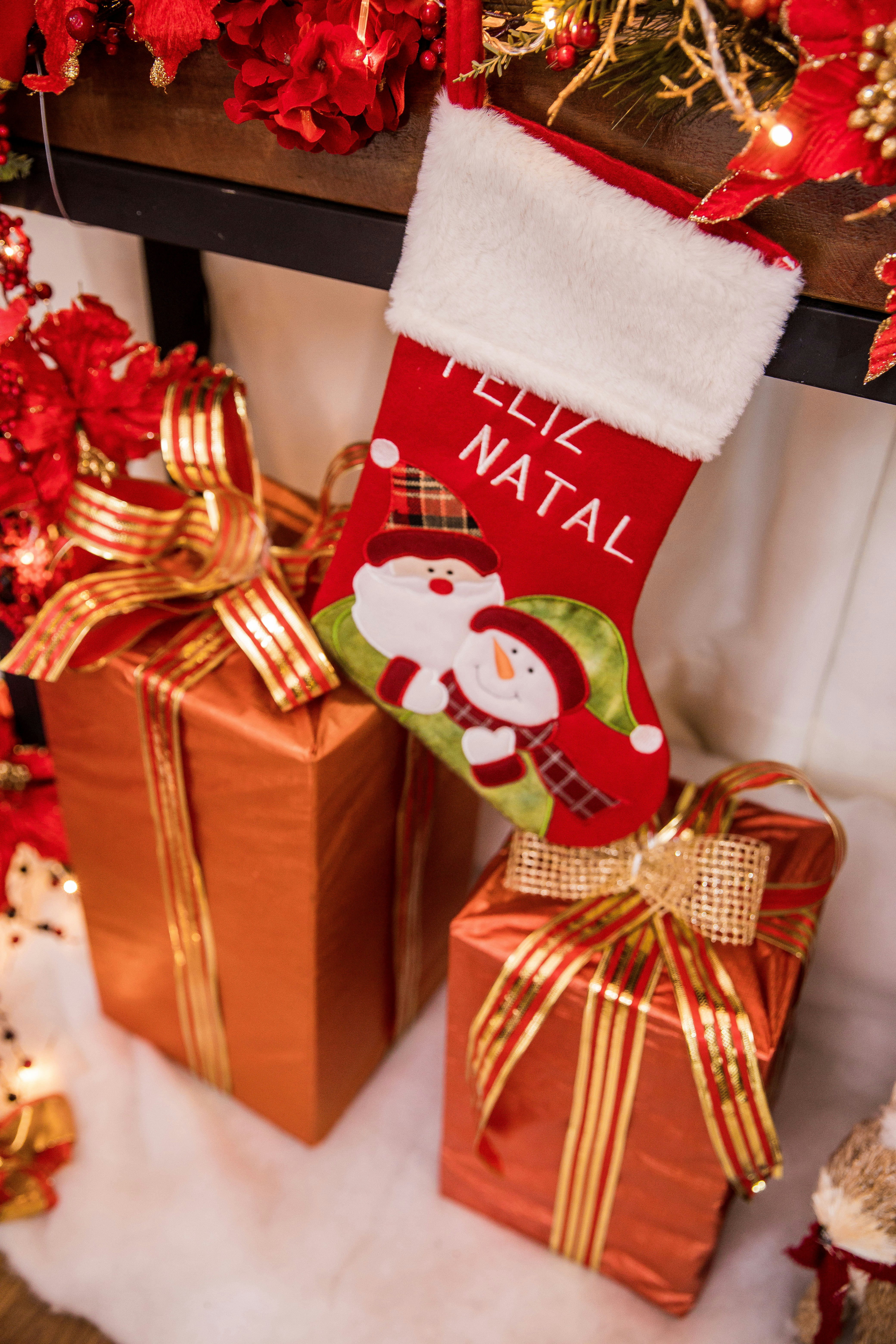 Stocking Glow: A Cozy Christmas Corner with Gifts