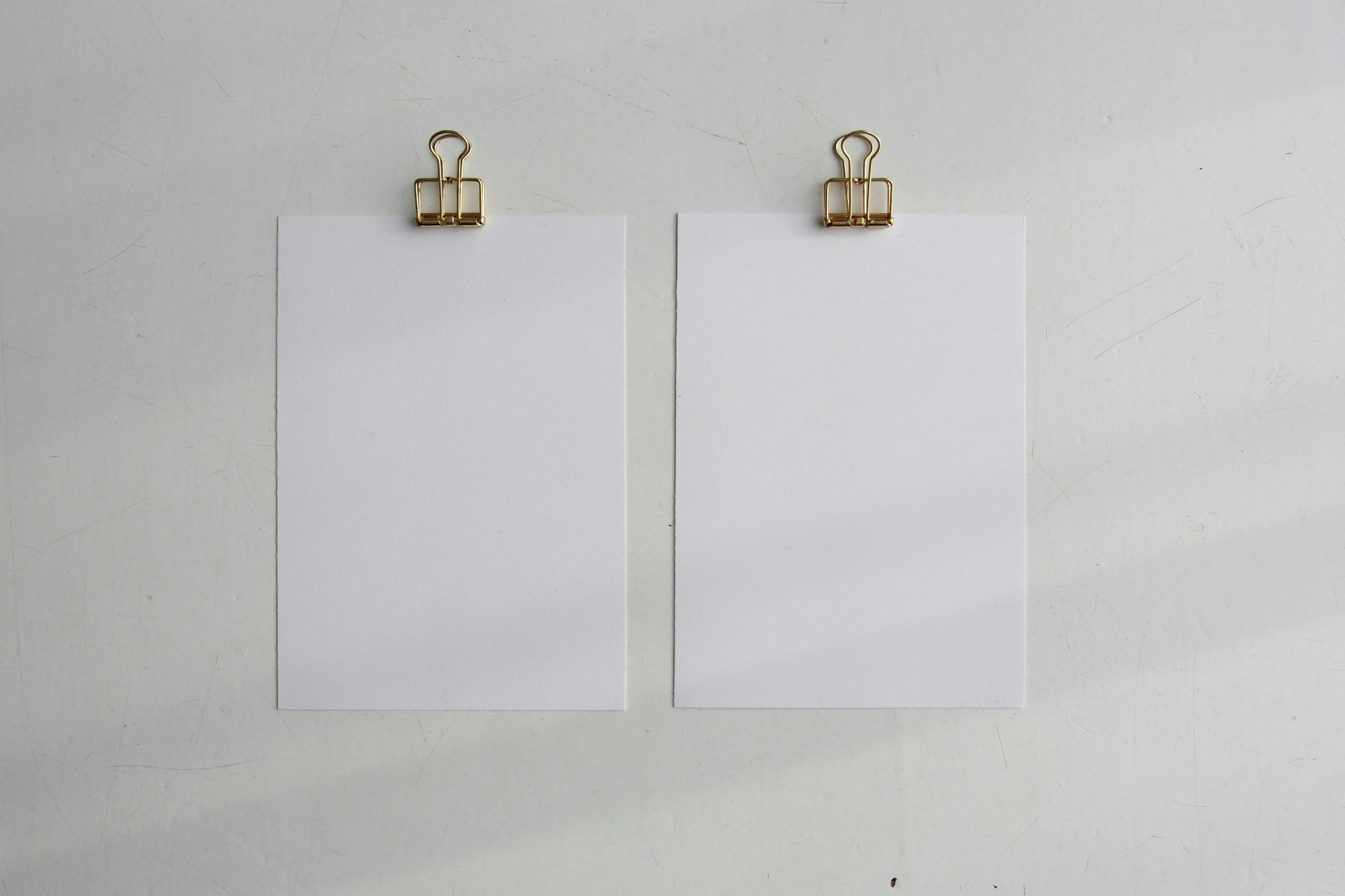 Two blank paper with clippings attached to a wall photo – Free Paper ...