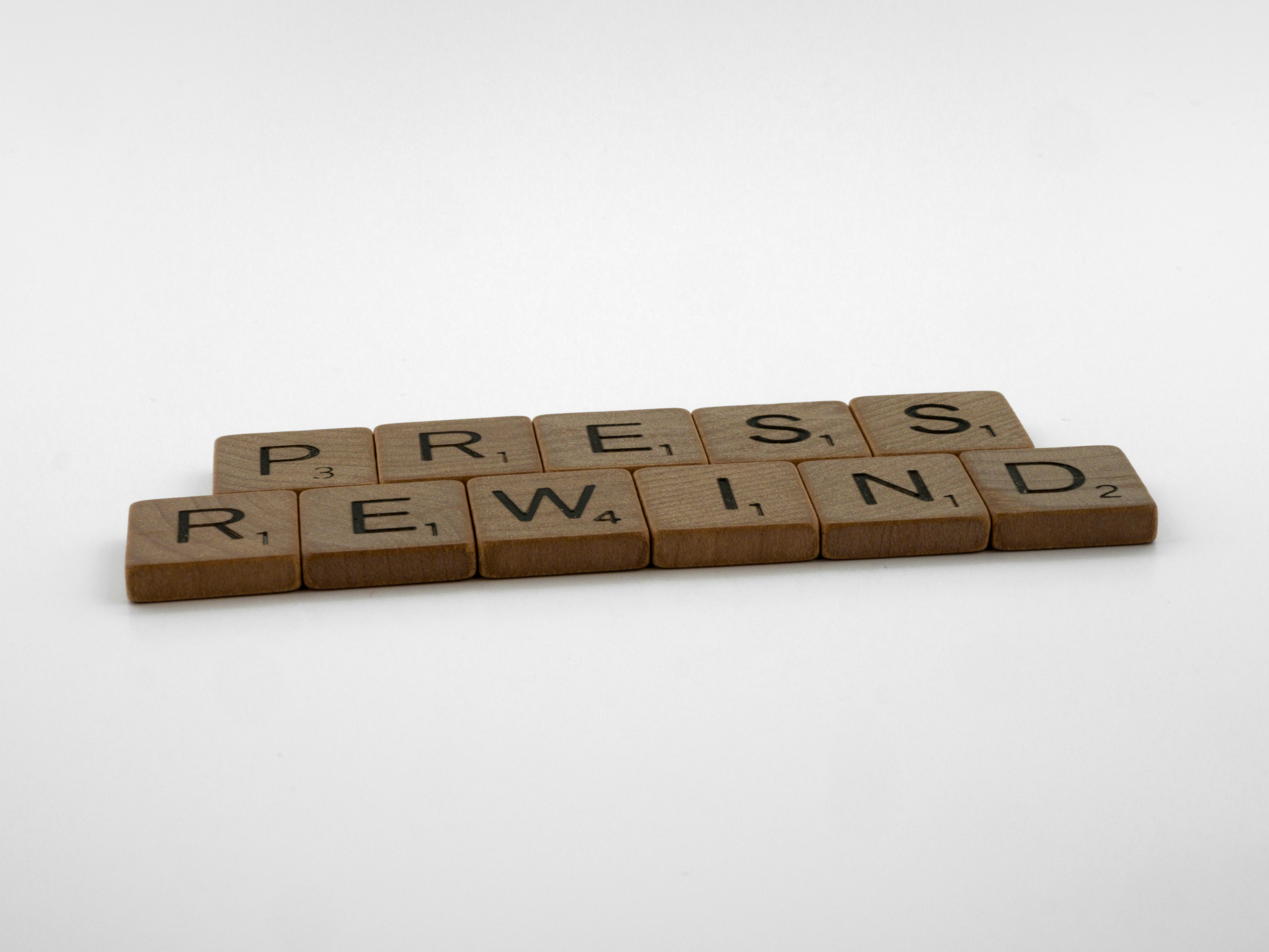 A scrabble of words spelling press and rewind photo – Free Grey Image ...
