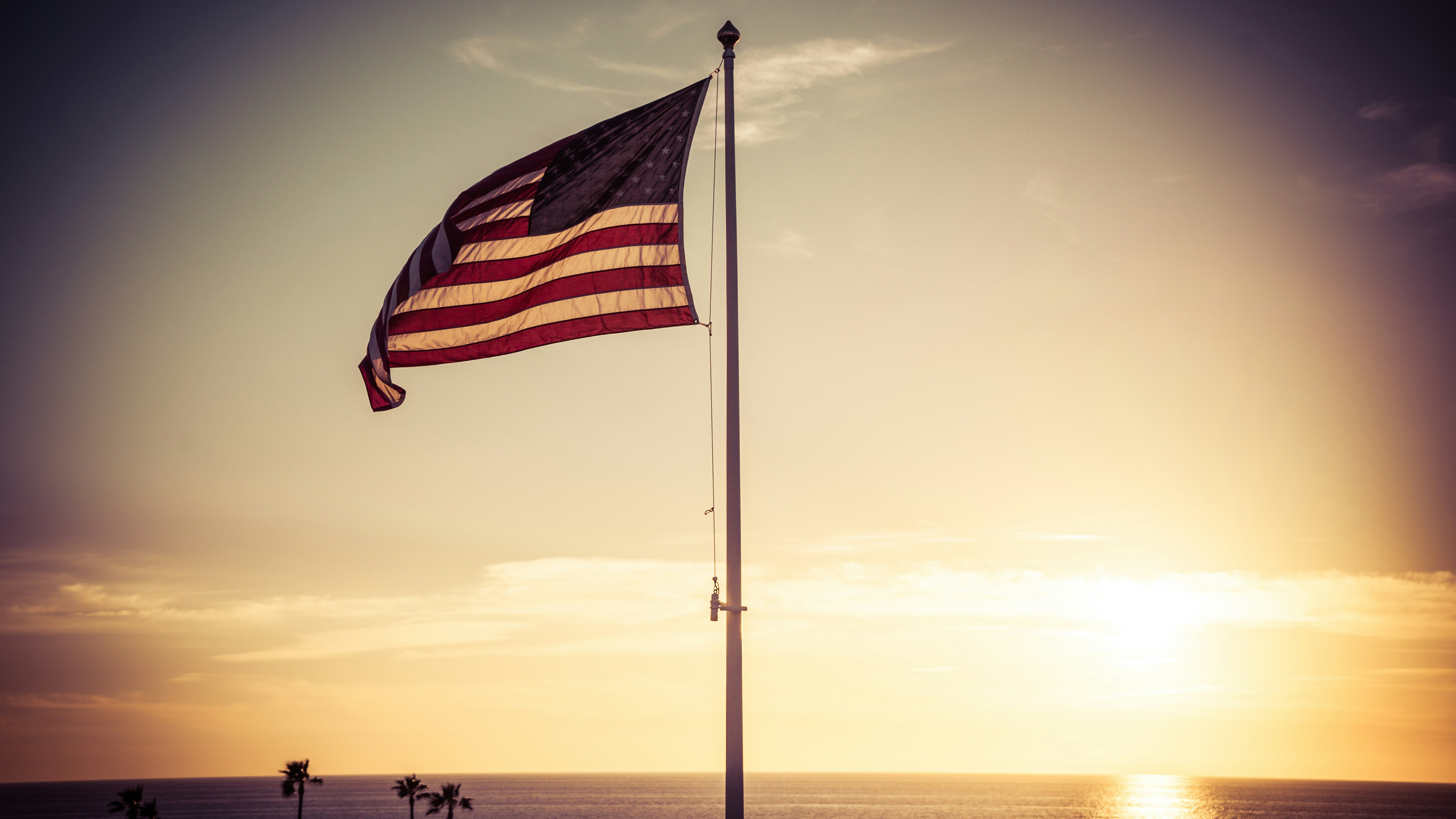 American Flag Sunset Ocean