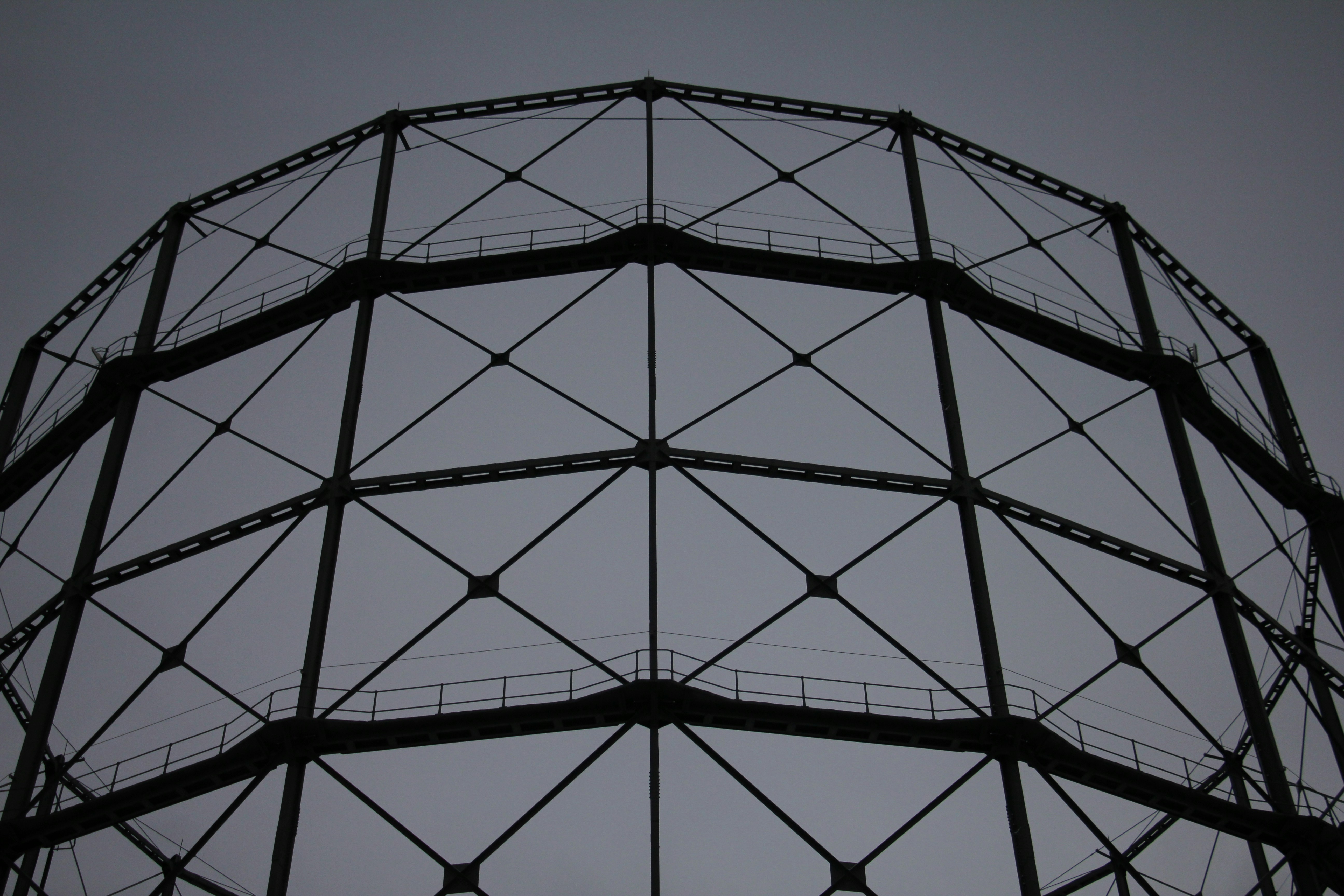 Geodesic Dome Silhouette: Symmetry in Steel Under an Overcast Sky