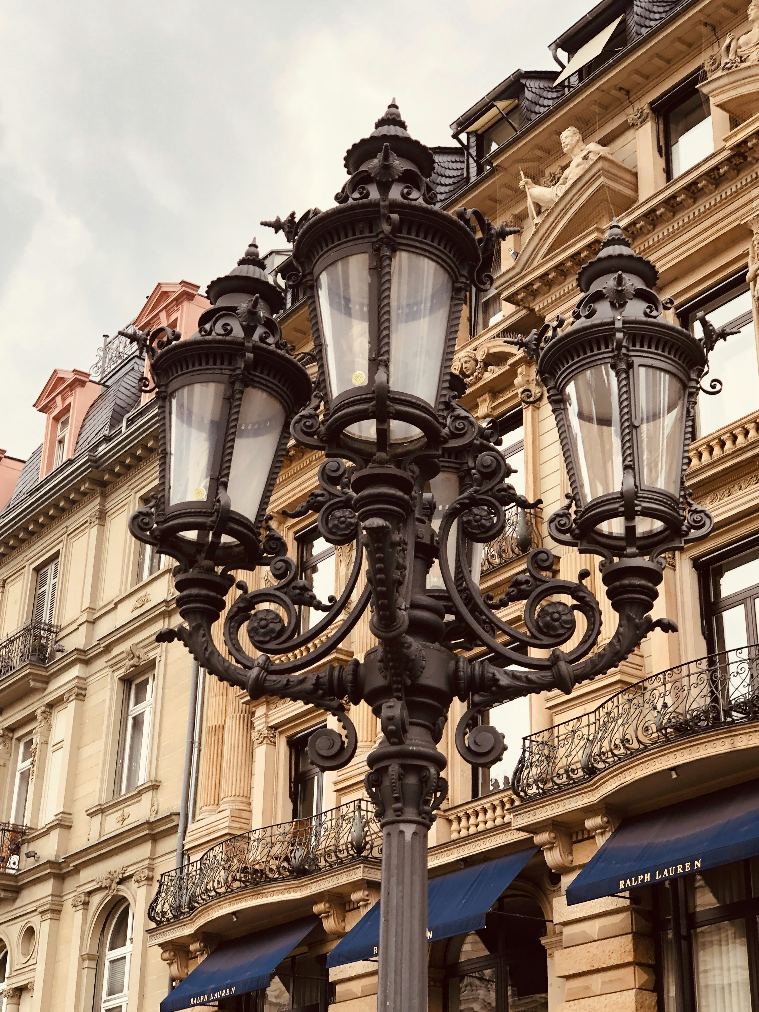 a street light in front of a building