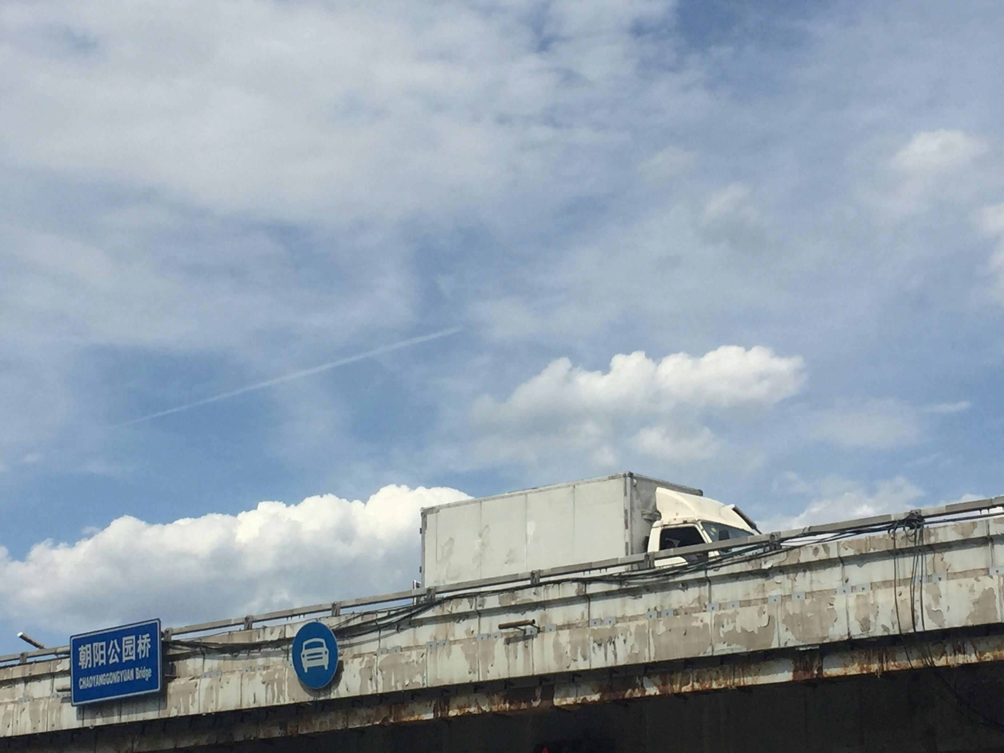 Overpass Vigil: A Truck Rides the Weathered Corridor