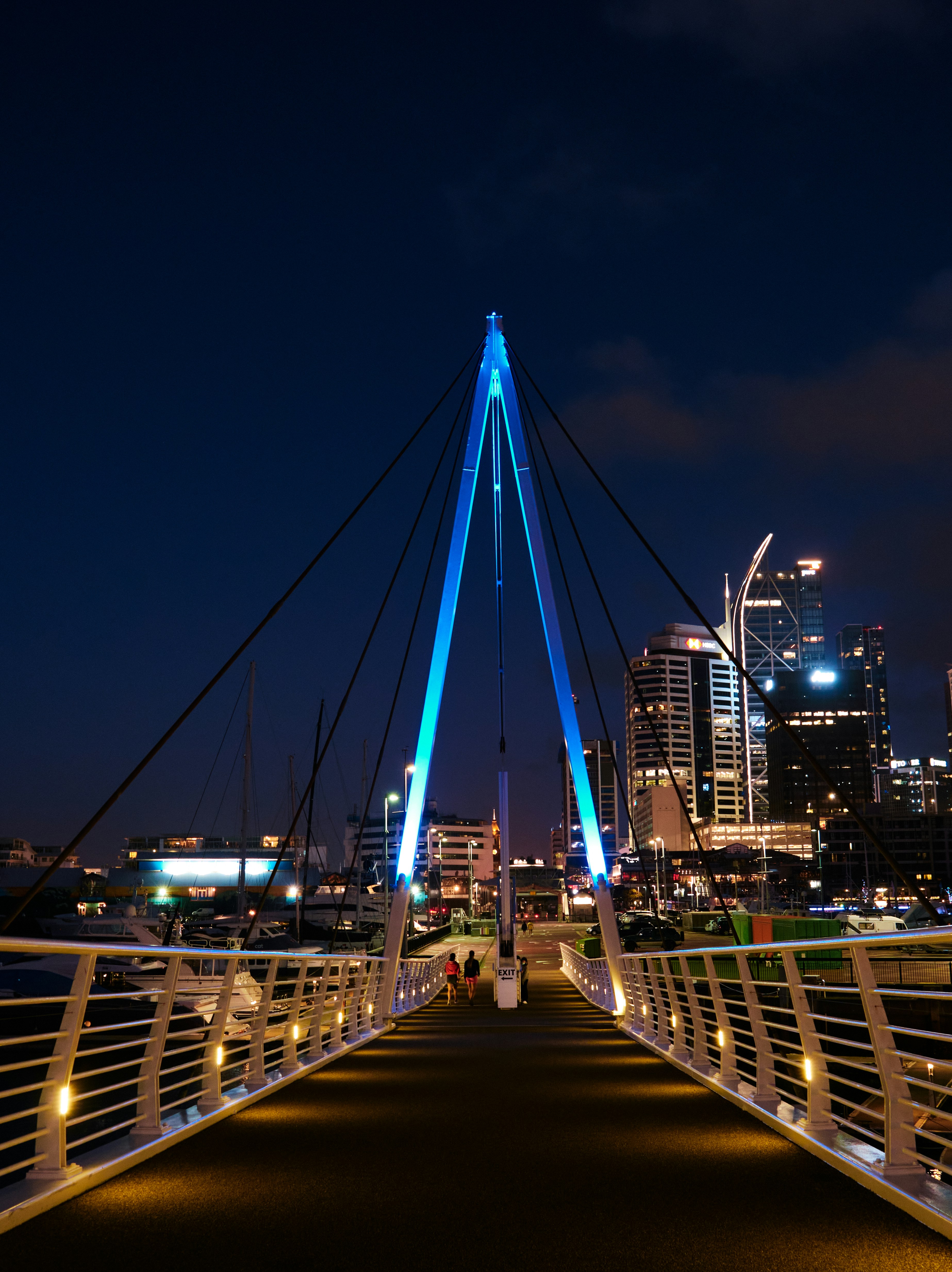 Neon Arc: A Night Walk Across the Blue-Crowned Bridge