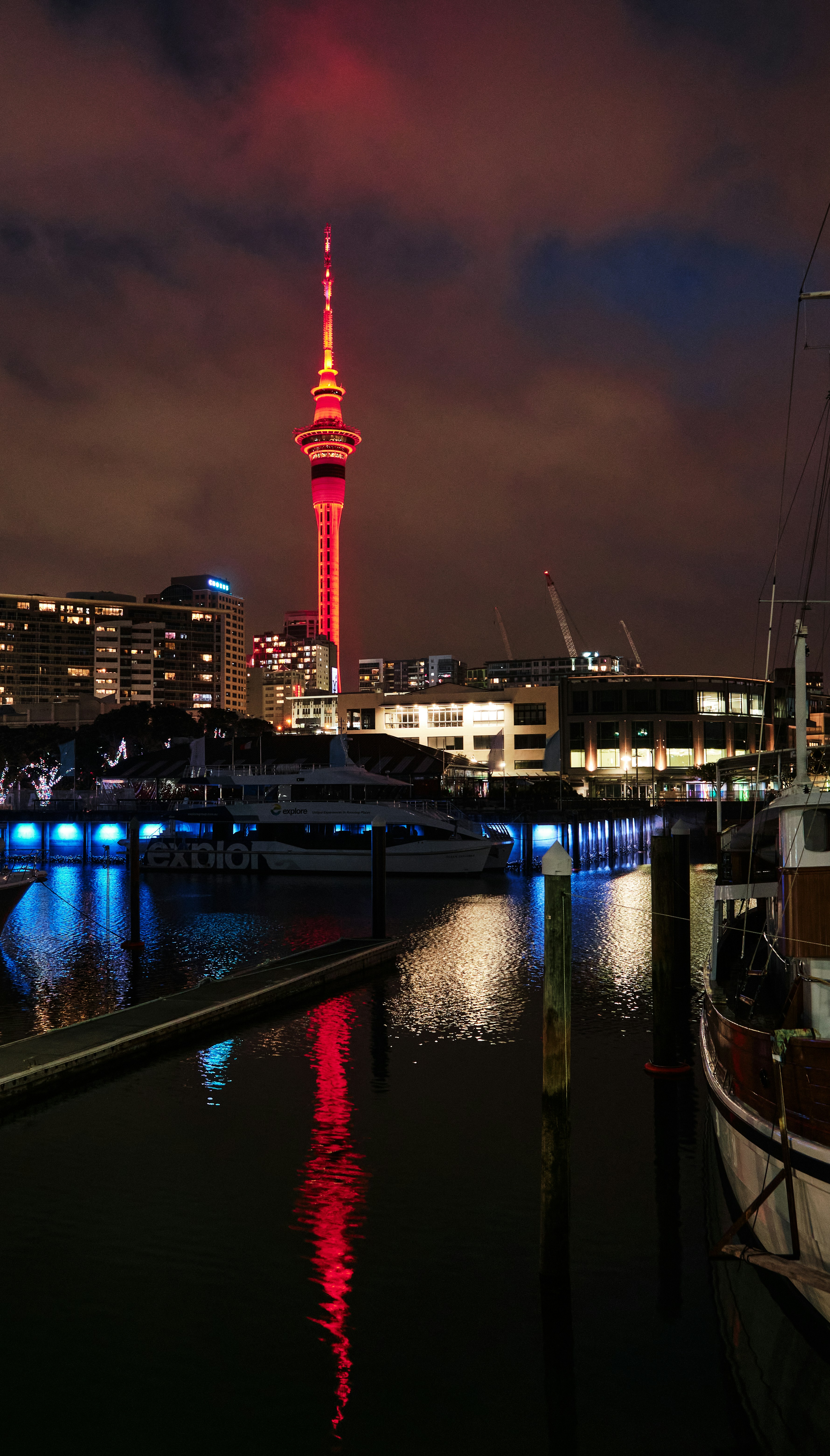 Crimson Skytree Over a Neon Marina: Night Reflections in Tokyo