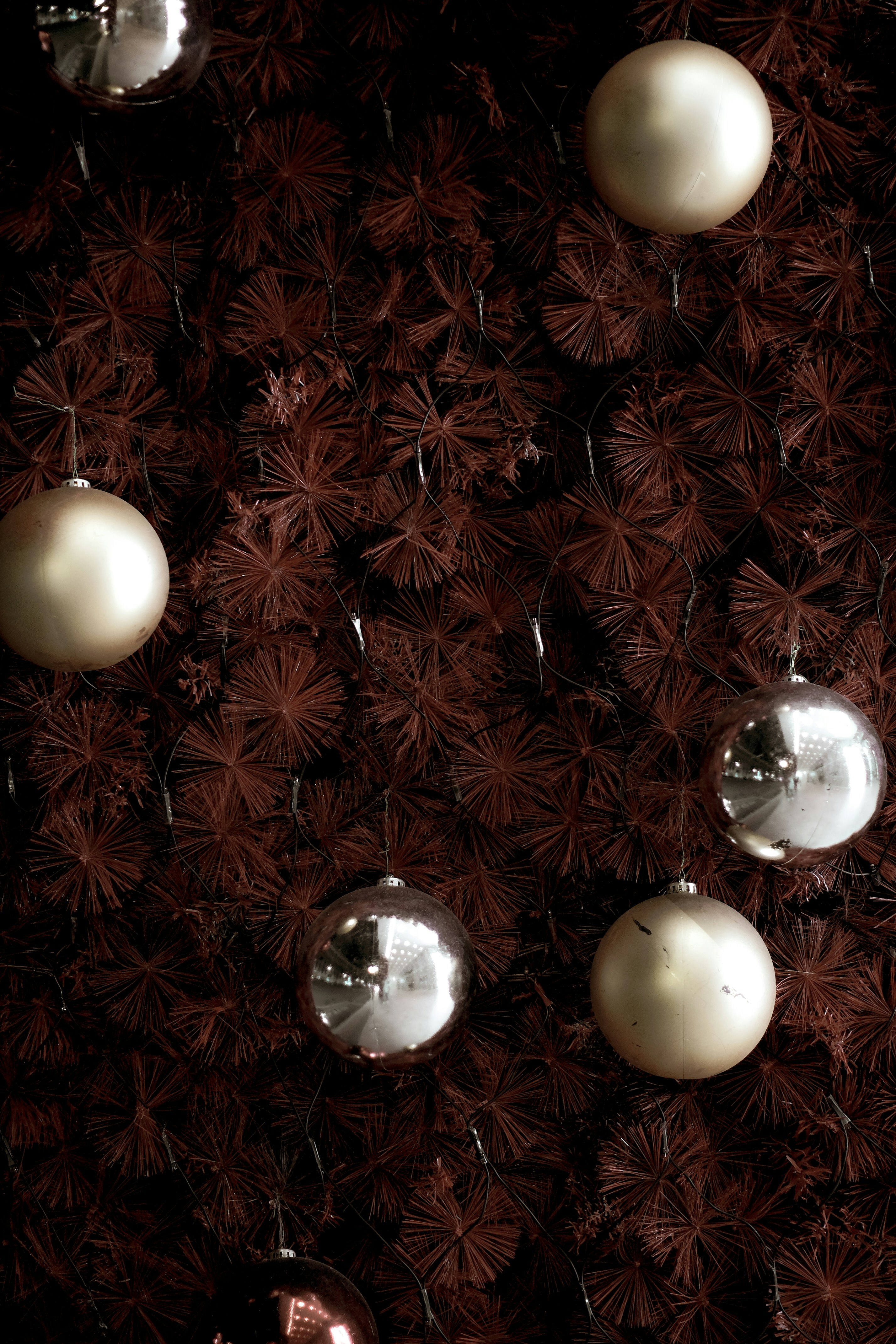 Silver Orbs on a Rustic Christmas Quilt