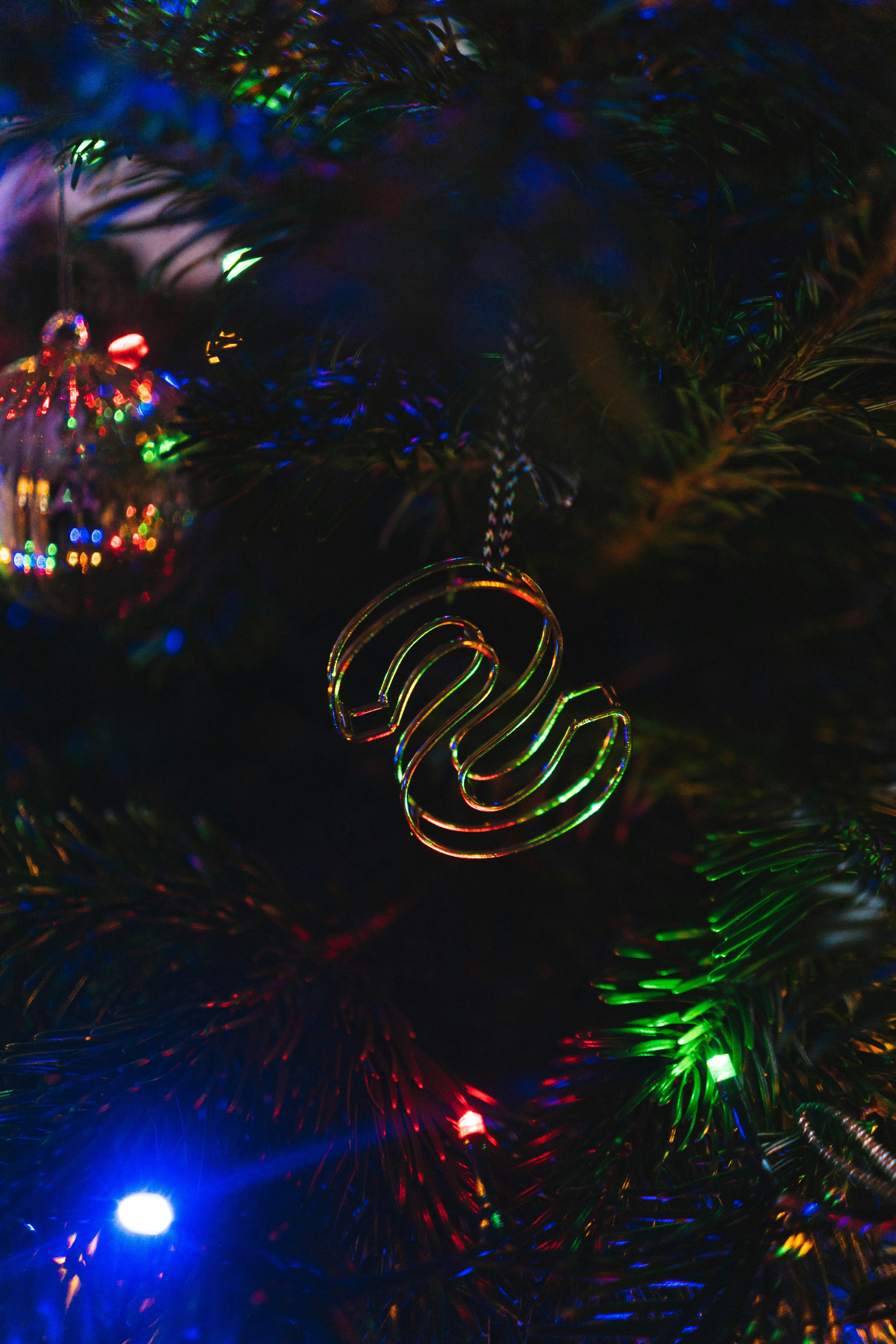 Spiraled Ornament in a Kaleidoscope of Christmas Lights