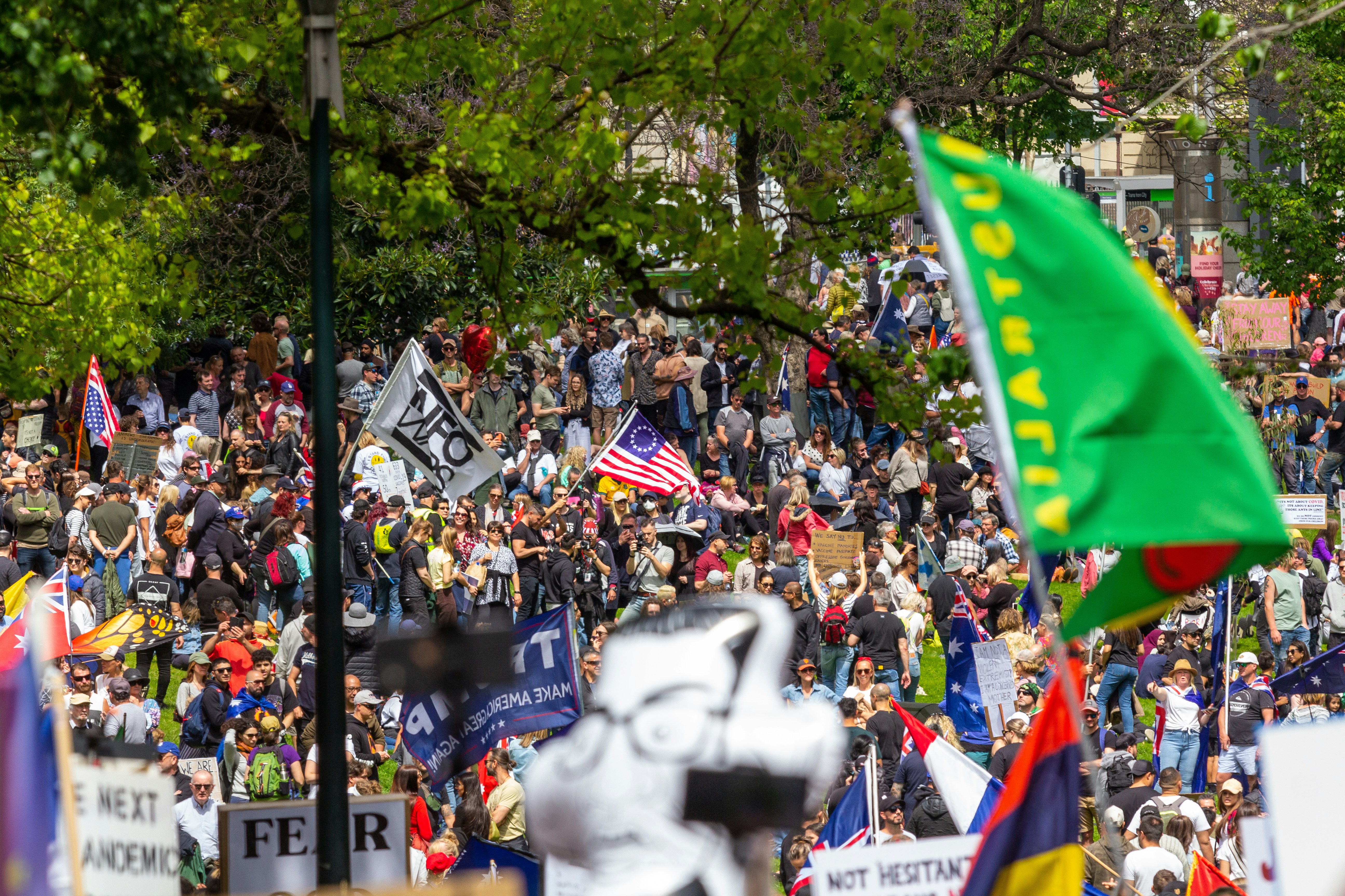 A large crowd of people holding flags and signs photo – Free Australia ...
