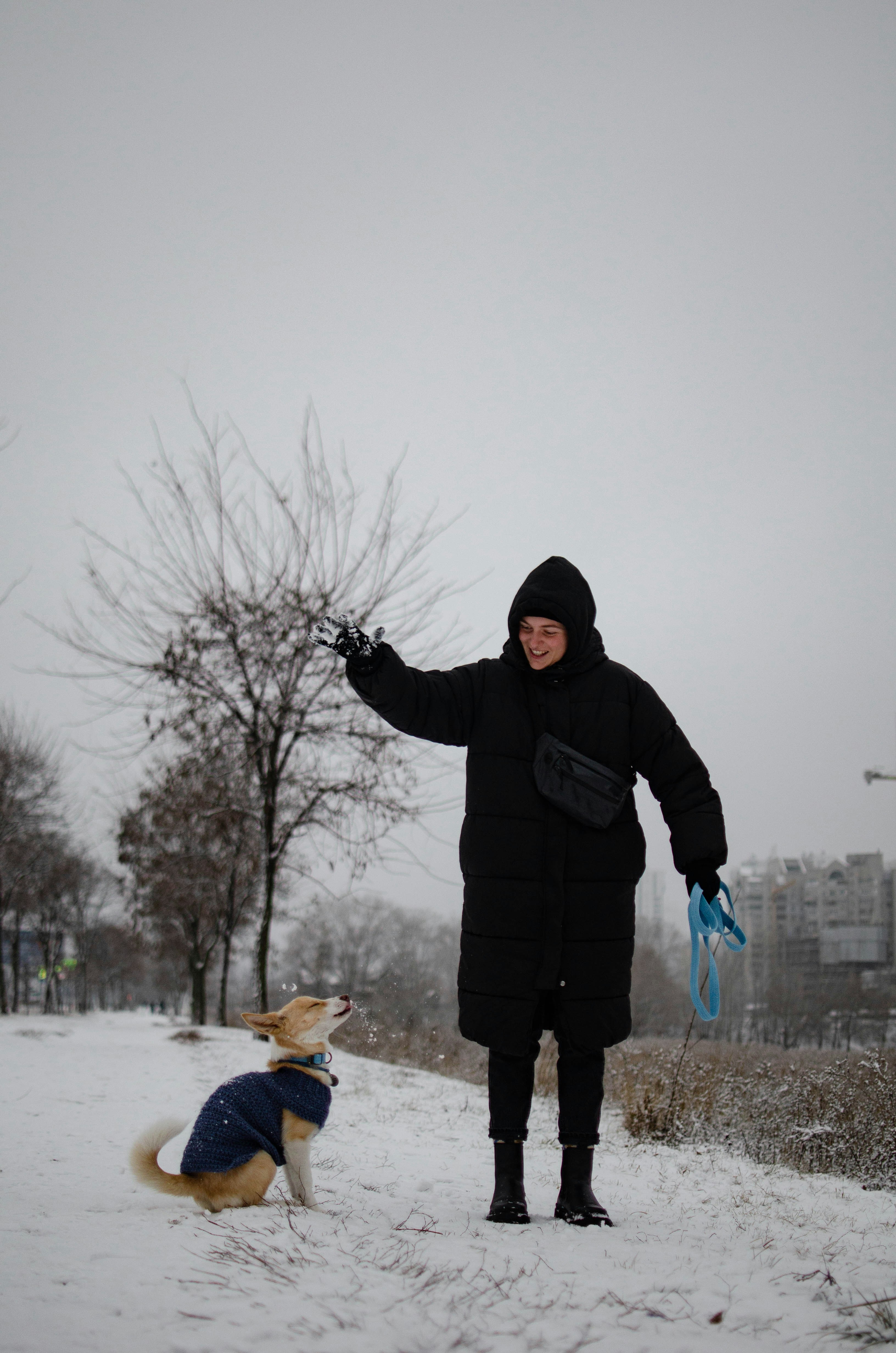 Warm Gesture in a White Winter Scene