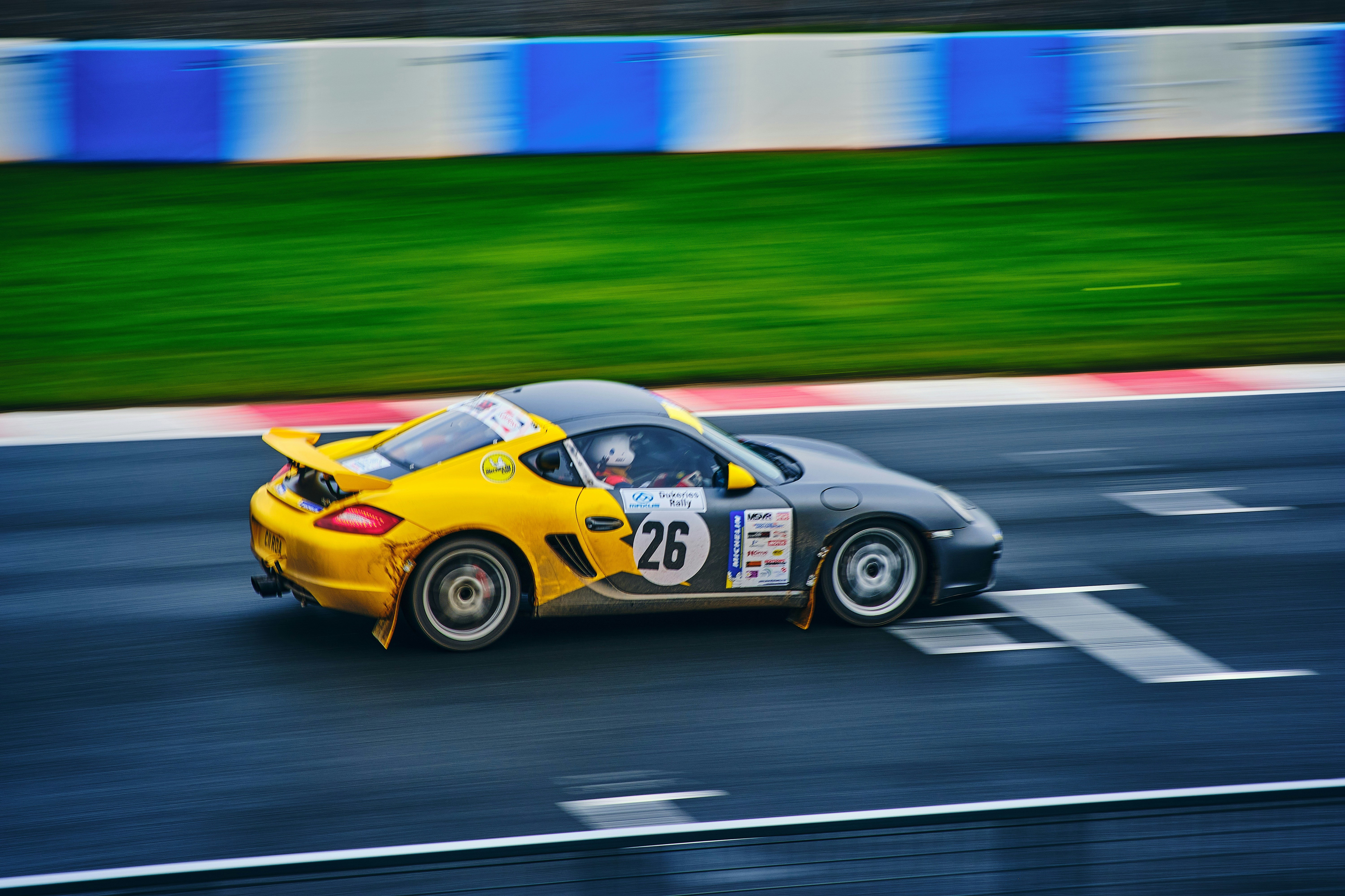 Chromatic Thunder: A Two-Tone Race Car in a Panning Sprint