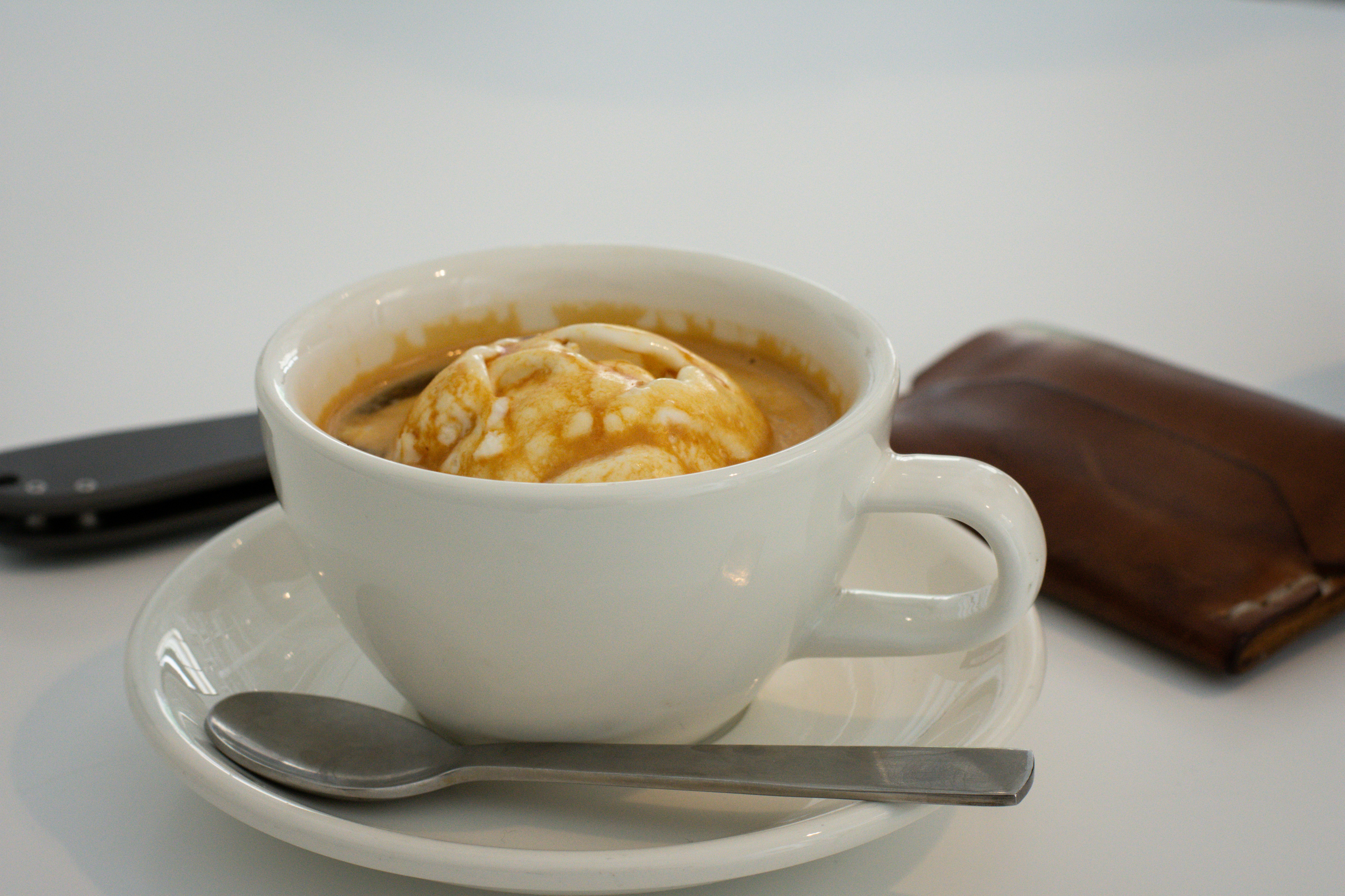 Affogato on White: a quiet espresso dessert portrait