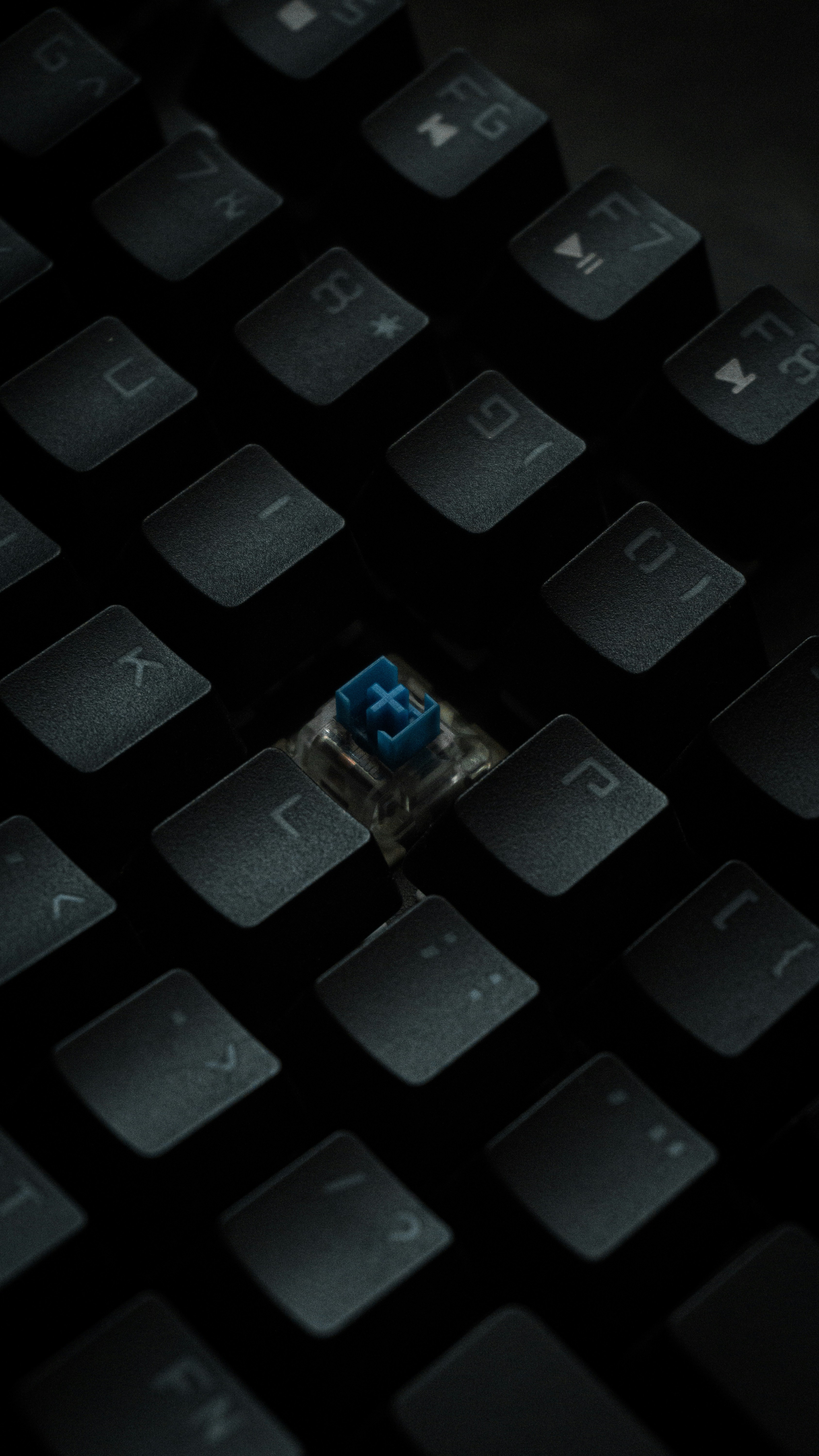 A close up of a computer keyboard with a blue button photo – Free ...