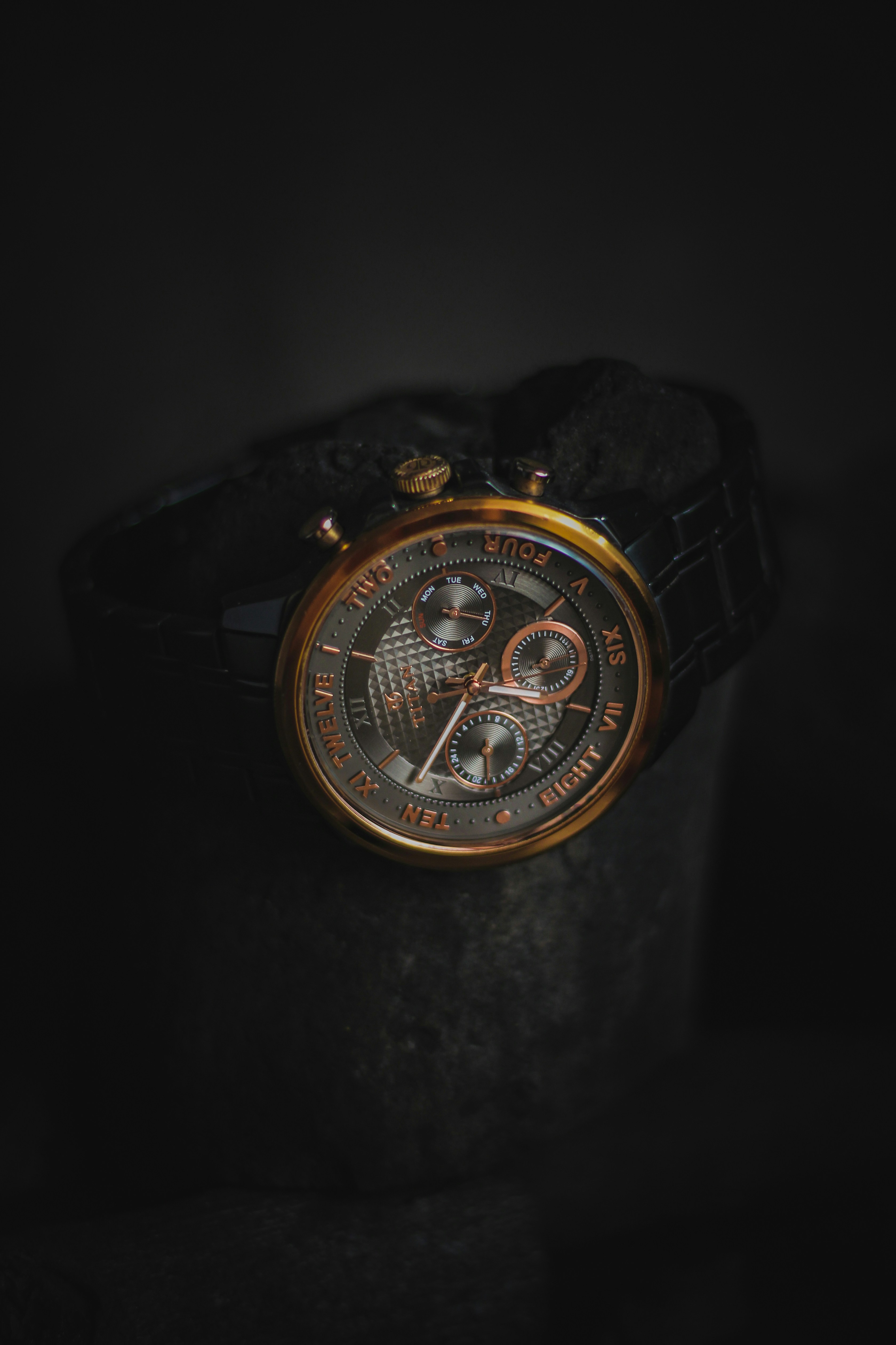 Copper Chronograph: A Luxurious Pause on Dark Velvet
