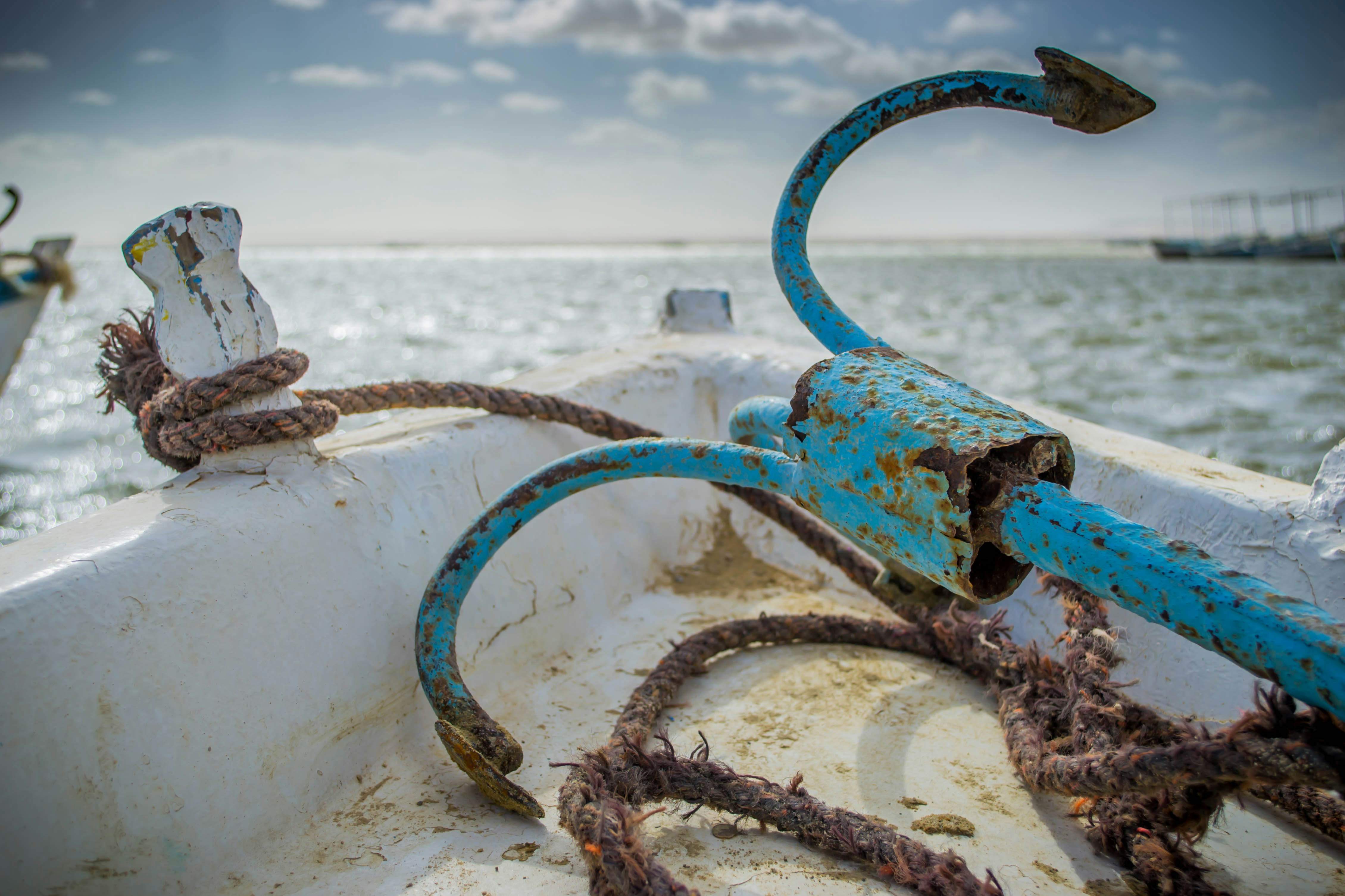 A Weathered Dock Line Tangles Over a Bright Bow
