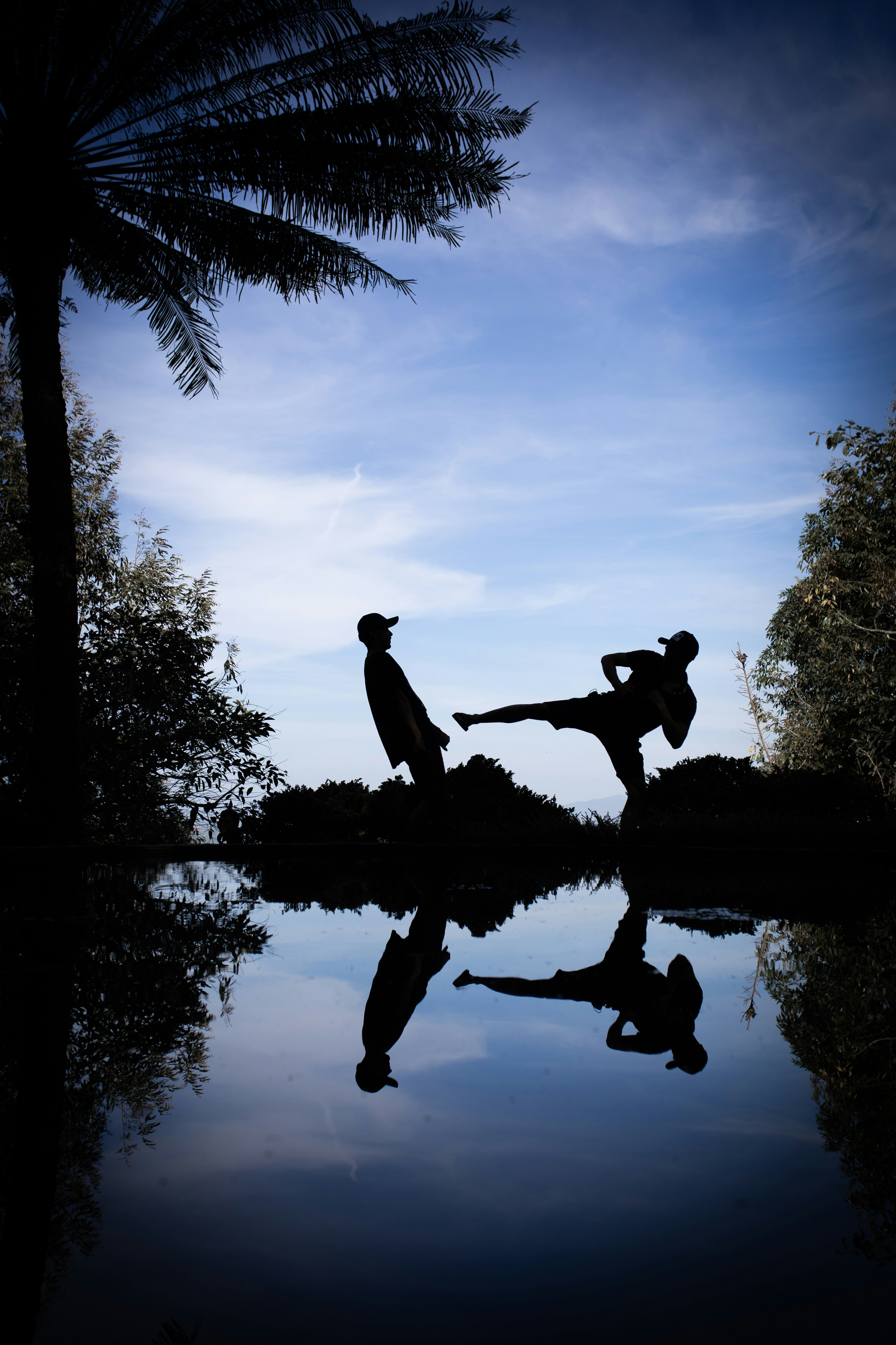 Reflections of a Silent Duel: Shadow Play at Dusk