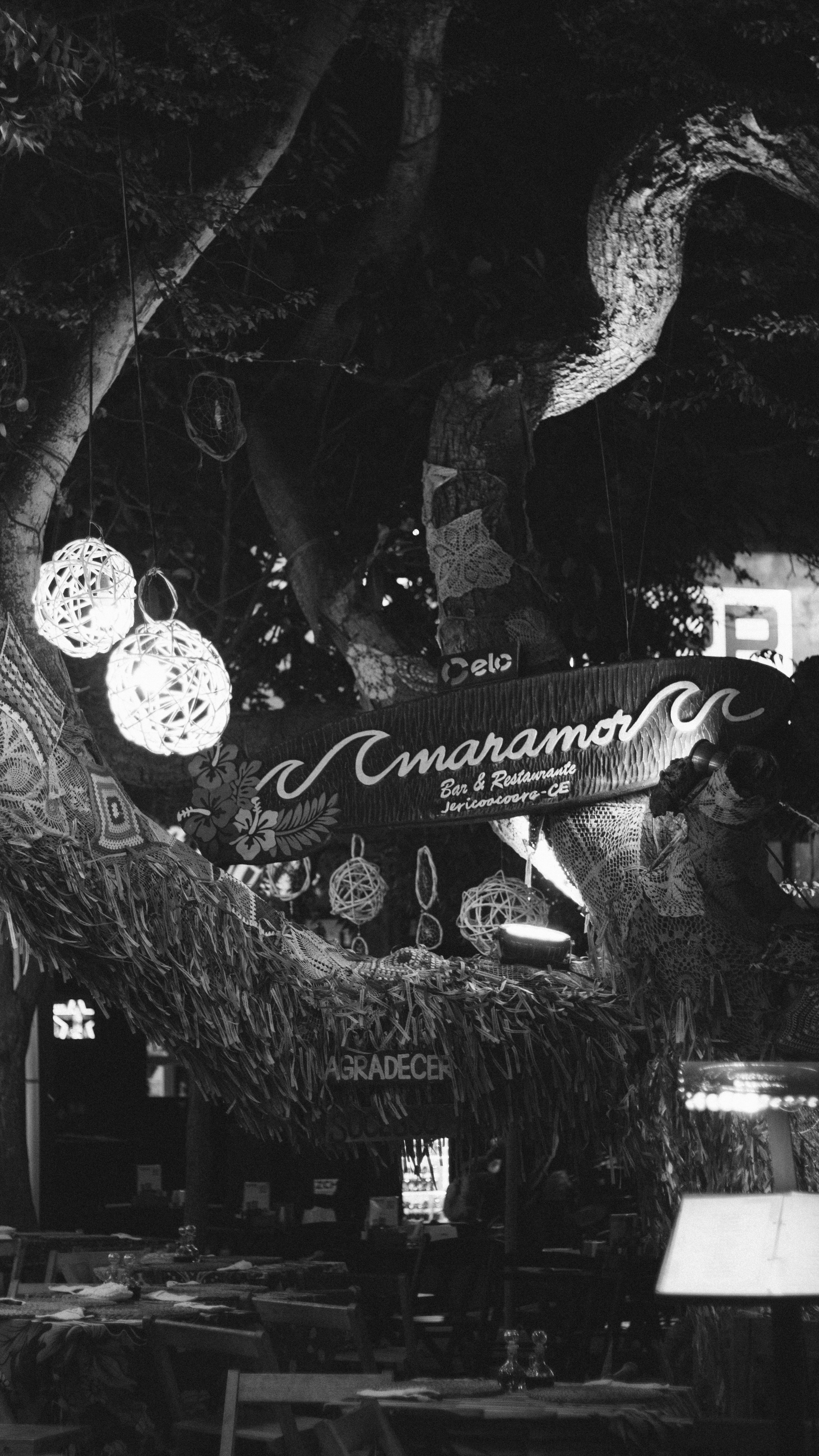 Twinkling Lanterns Over a Night Bazaar Sign