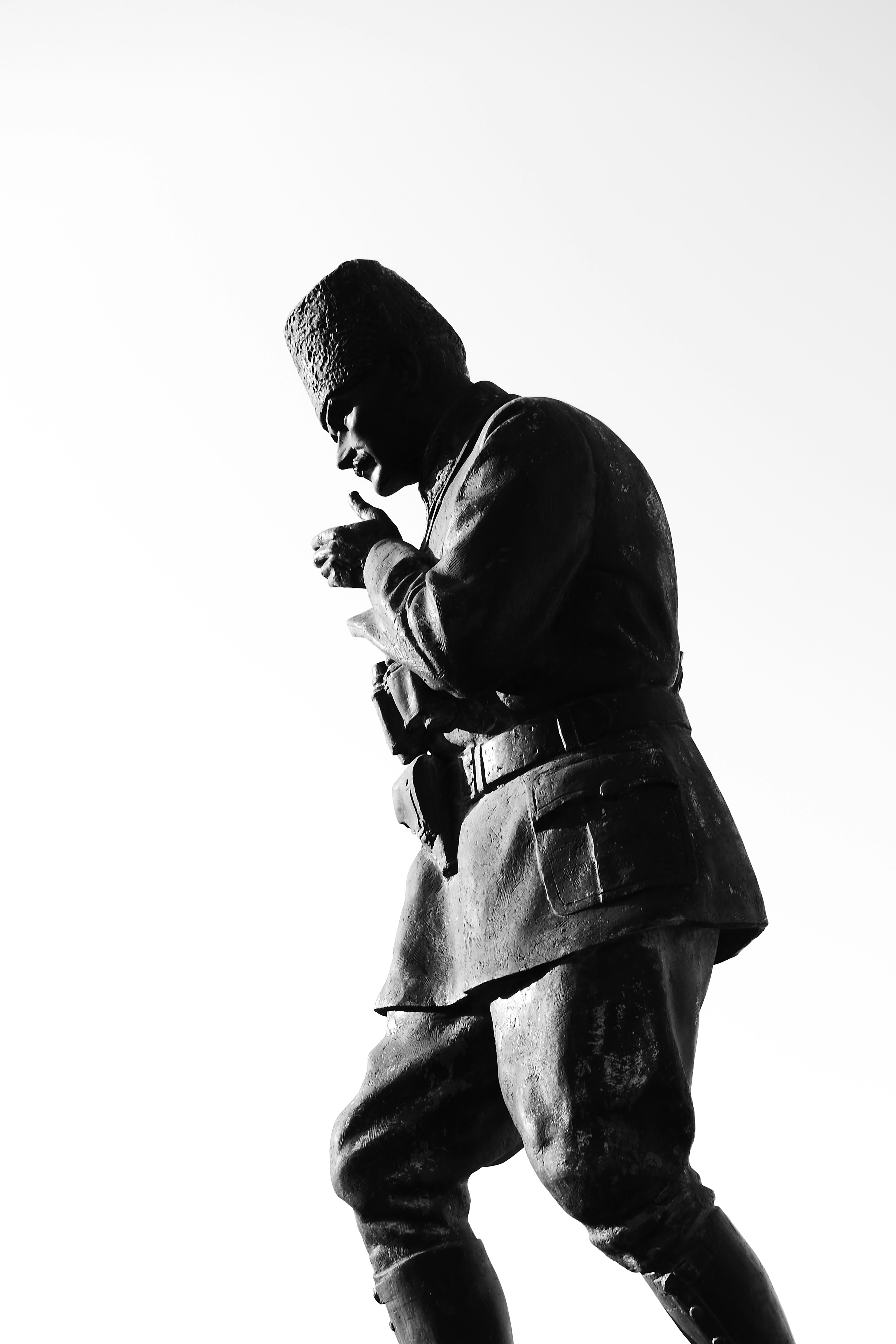 The Sentinel in Silence: A Soldier Statue in High-Contrast Silhouette
