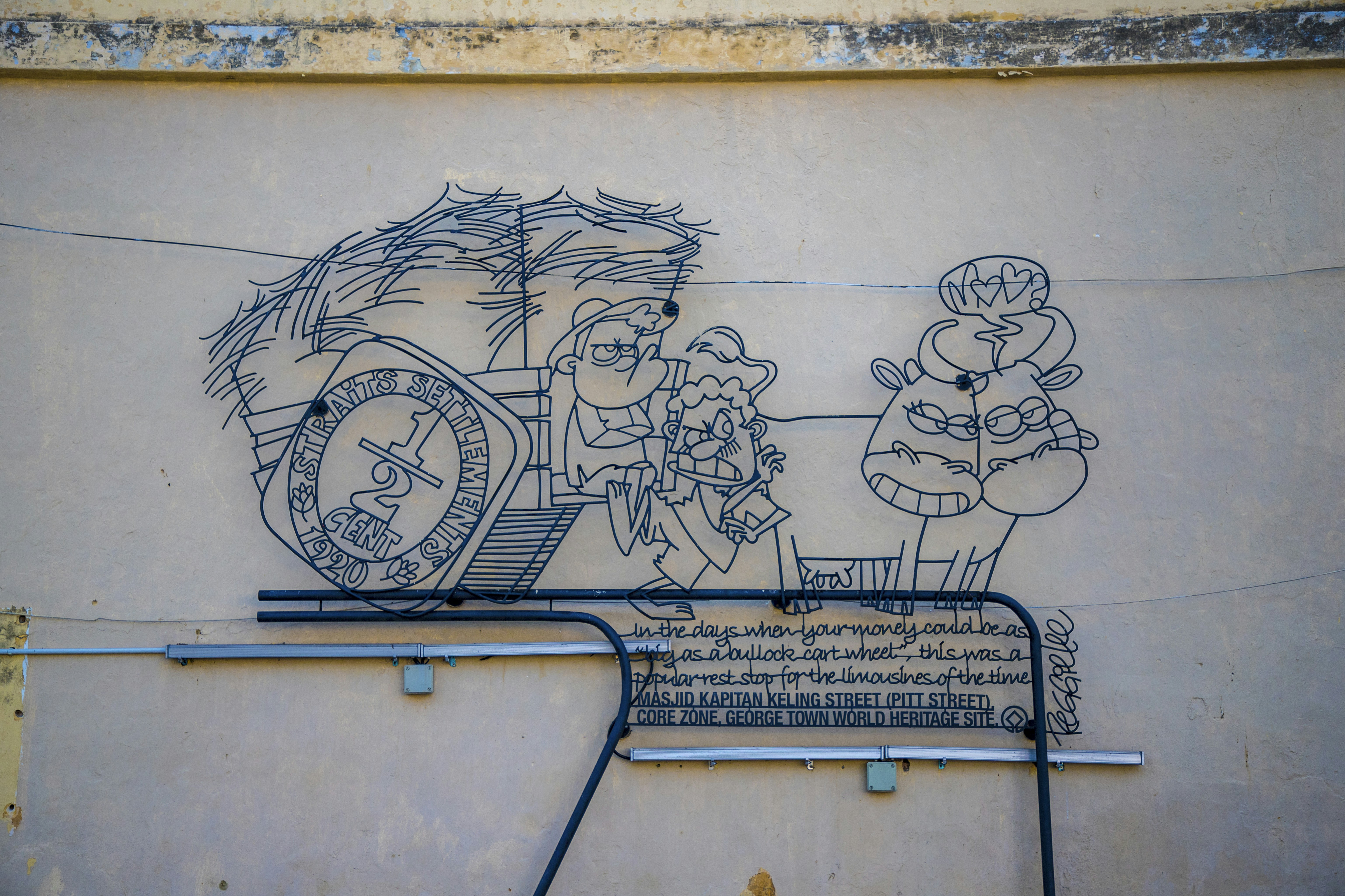 Mural of Friends and Clockwork Sailors on a Sun-Washed Wall