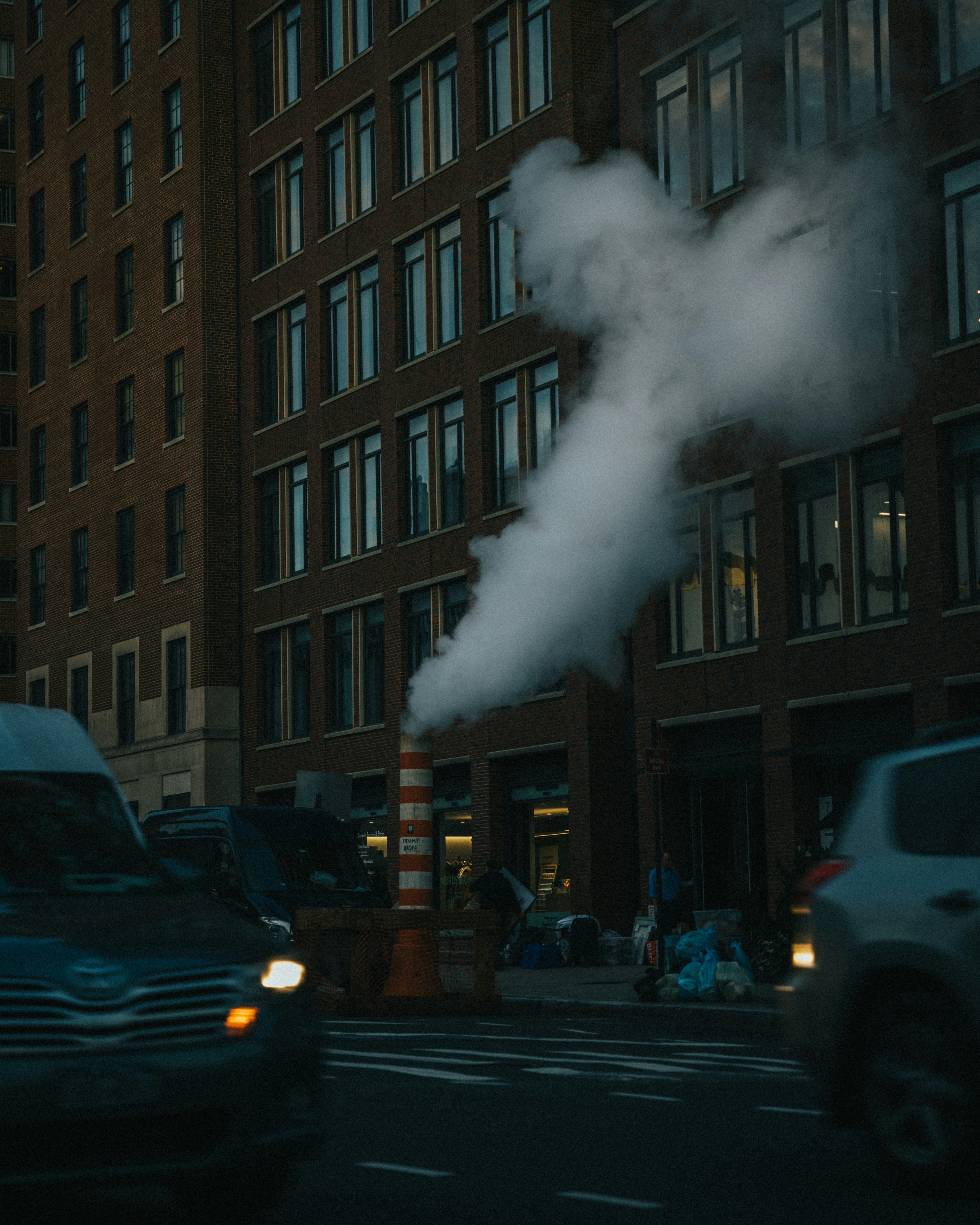Steam from the Street Uprights: A City Block in Motion