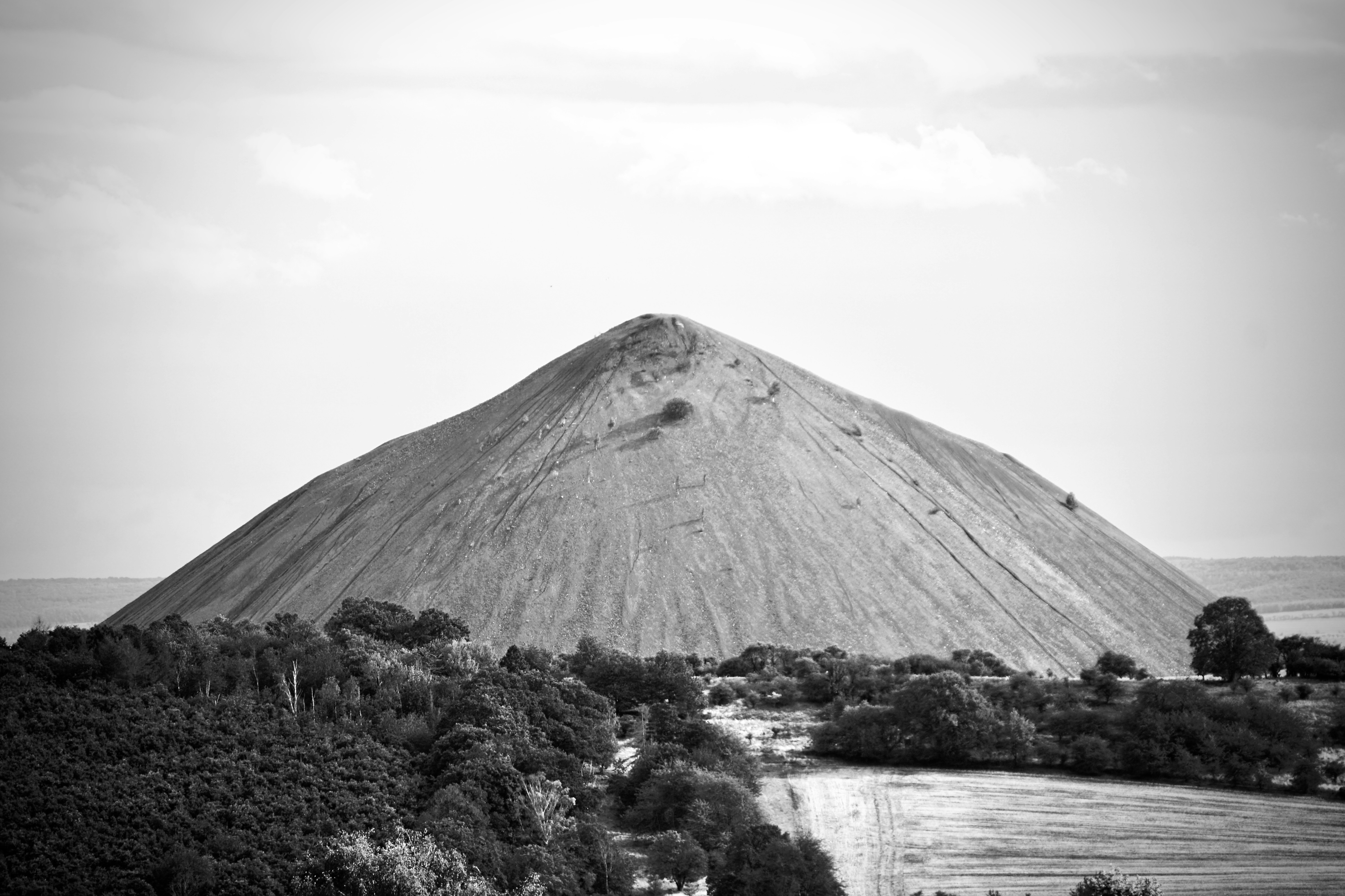 Monochrome Cone: A lone hill watching over riparian woods