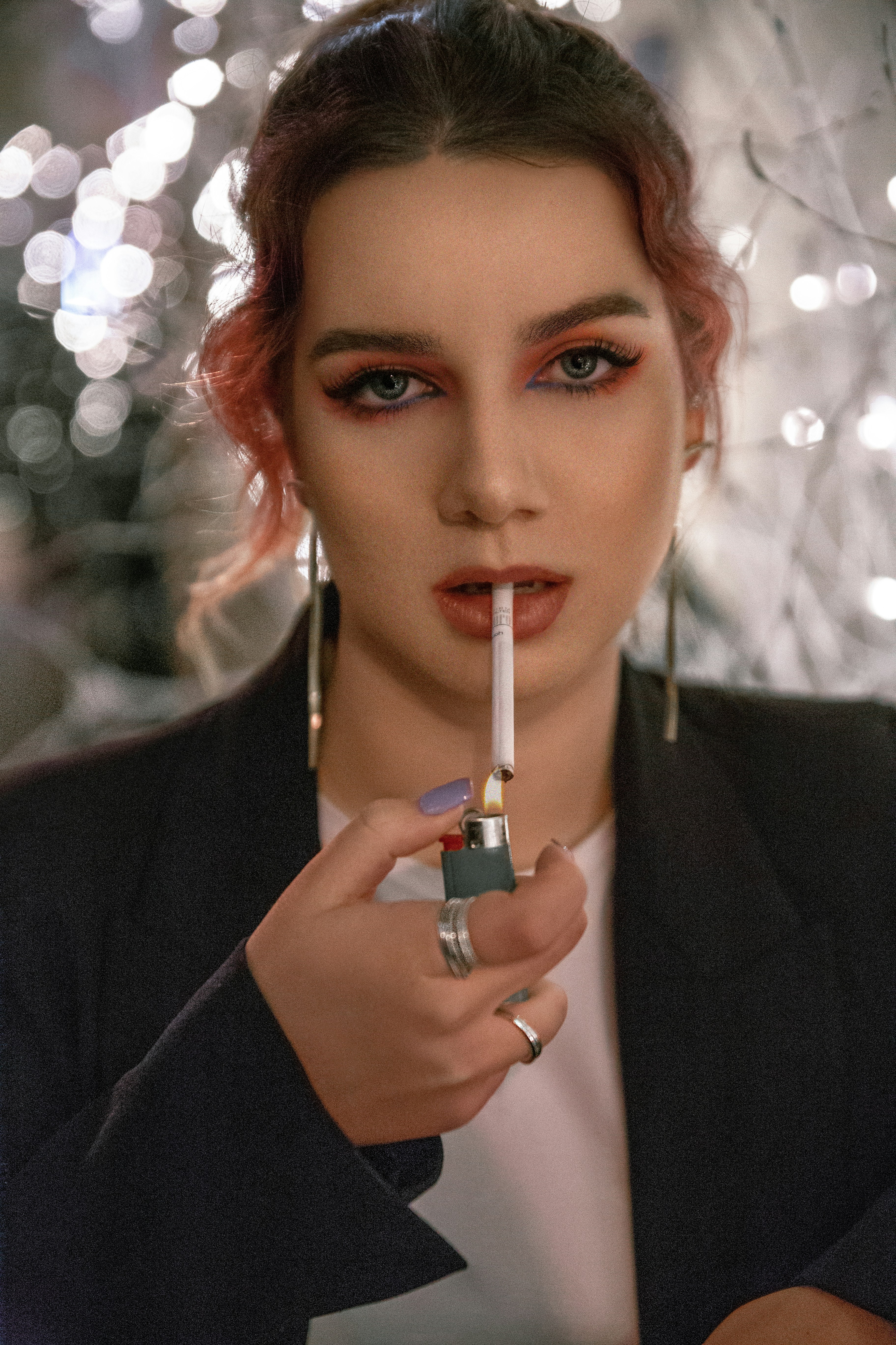 Lips in the Lamplight: A Portrait Under Velvet Bokeh