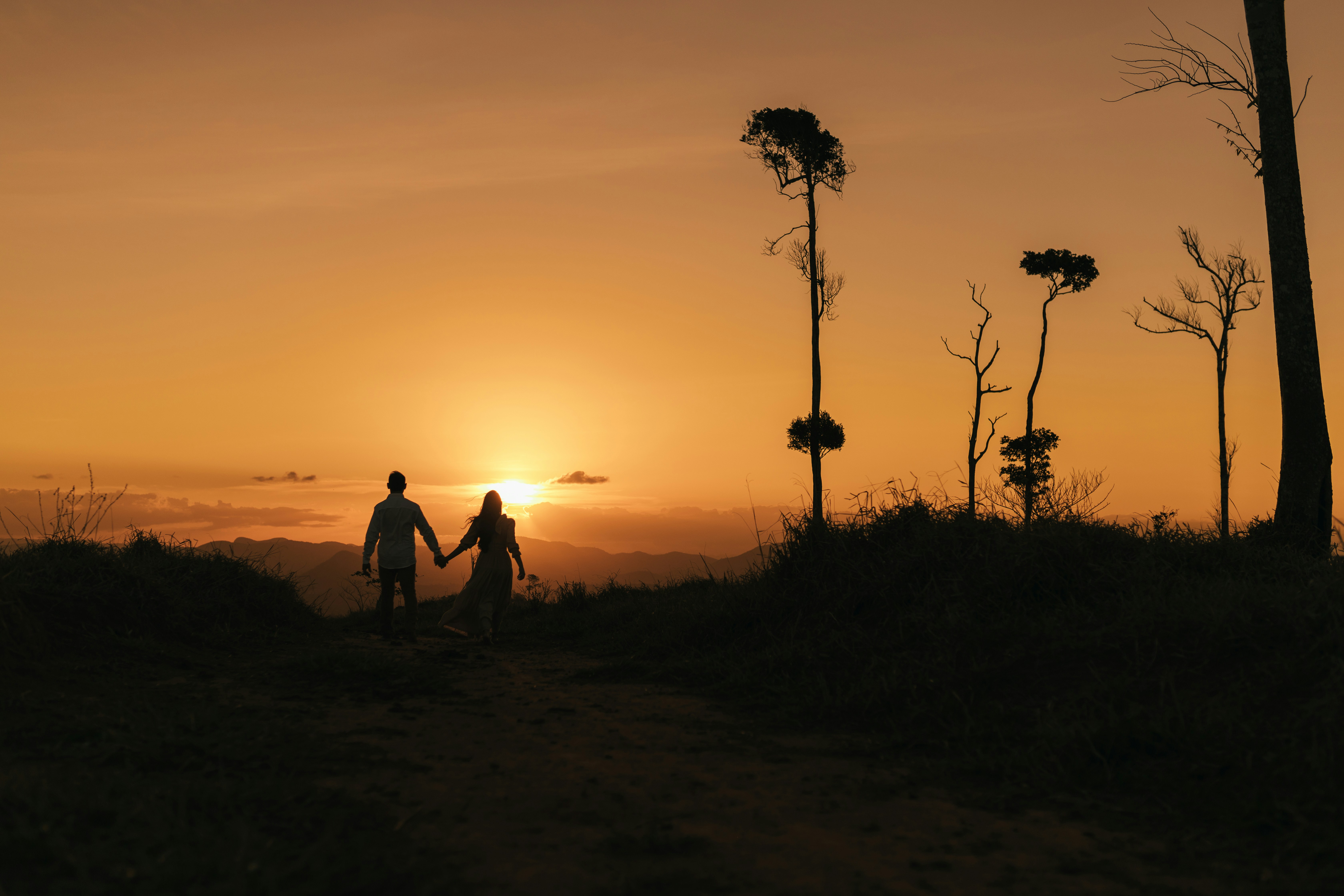 A man and a woman holding hands as the sun sets photo – Free Black ...