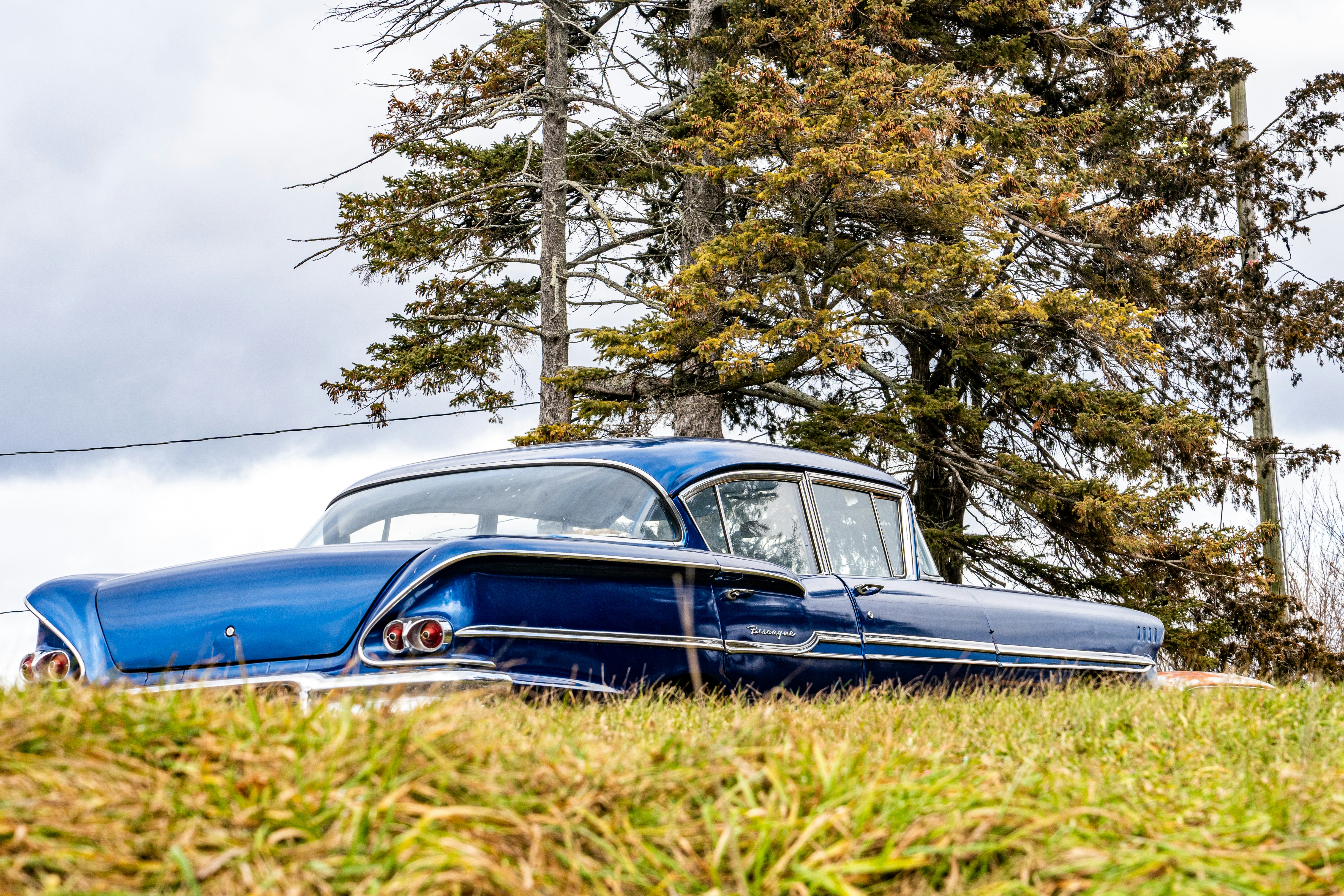 a vintage blue chevy biscayne