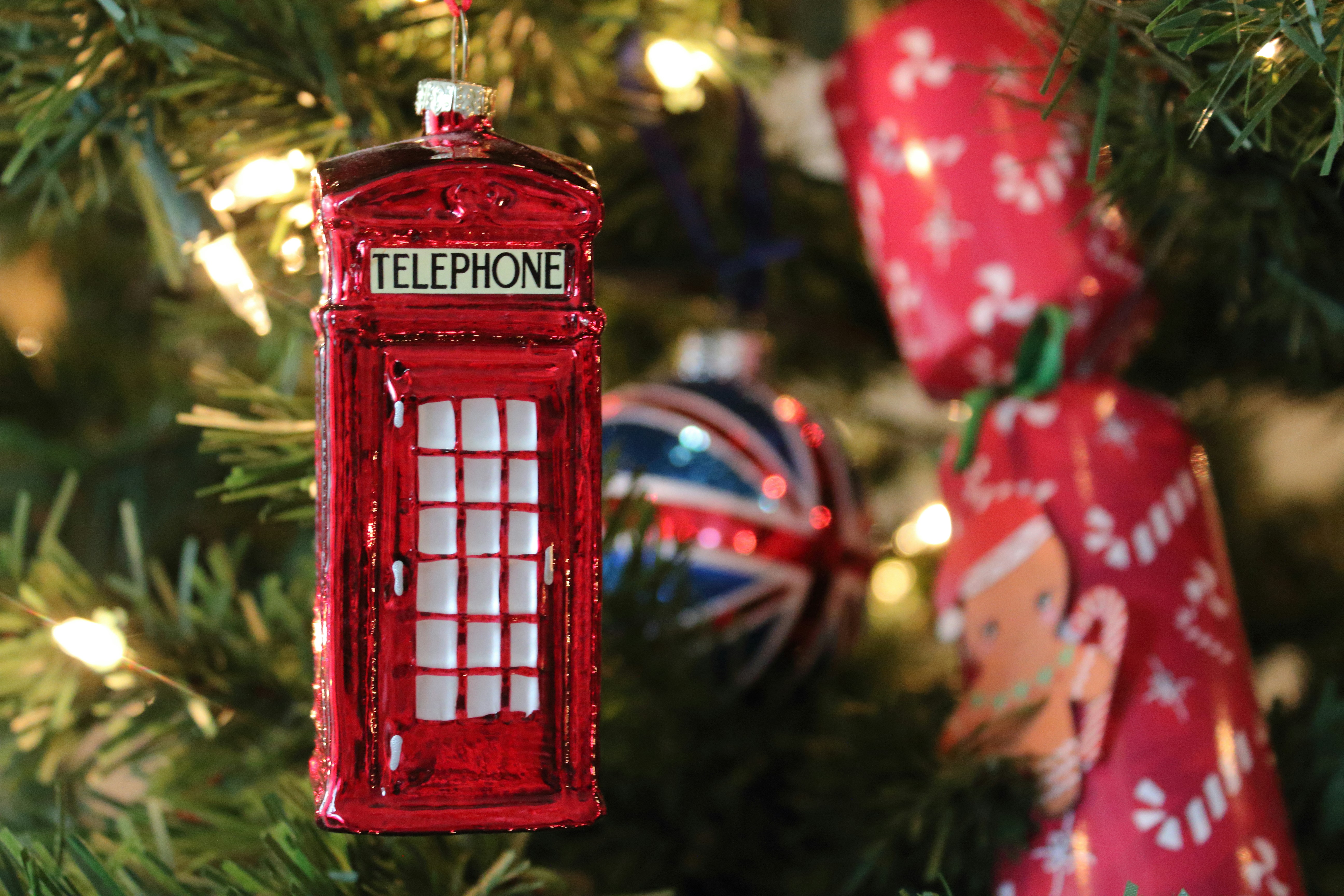 Crimson London on a Christmas Tree: A Tiny Telephone Booth Ornament