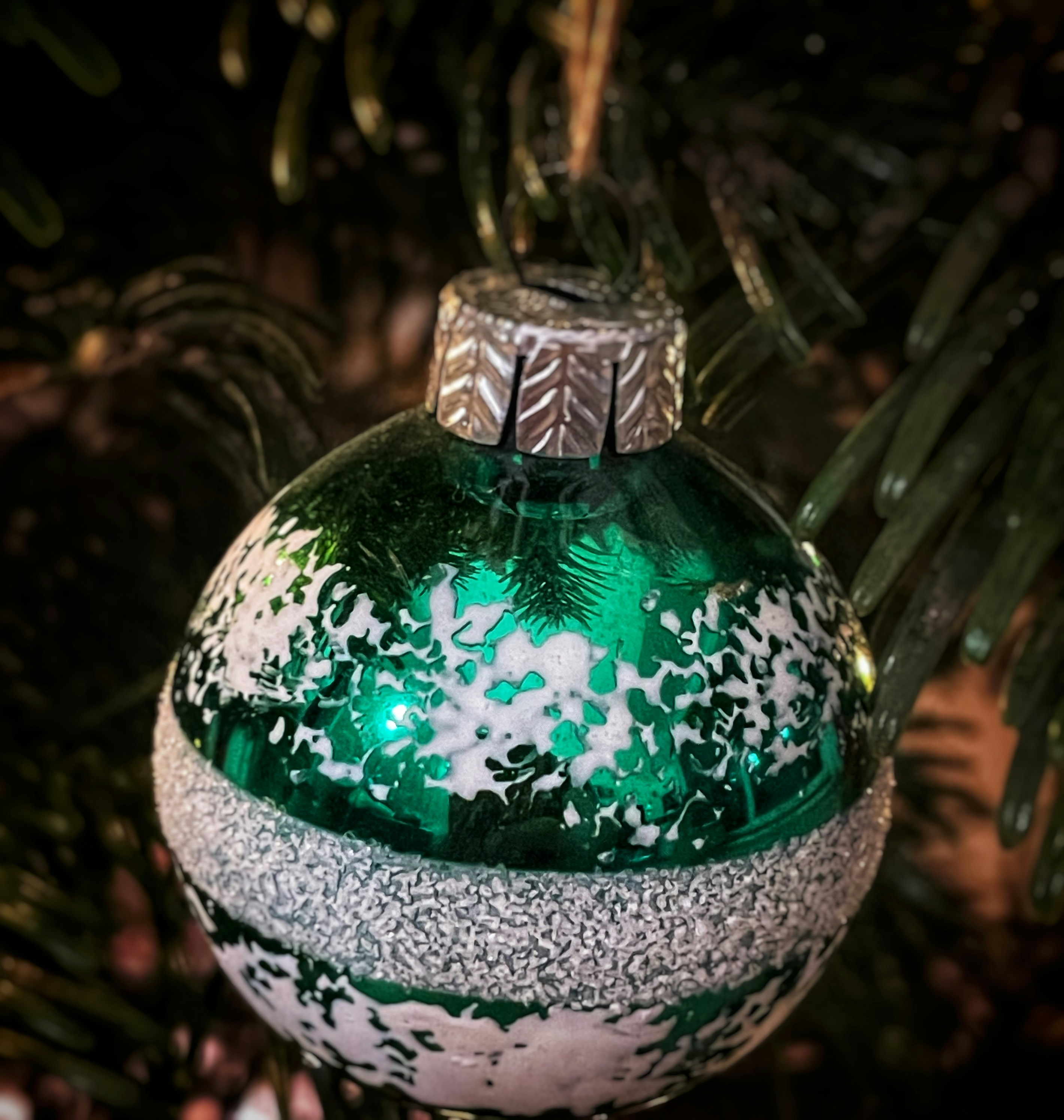 Holiday Glass Ornament in Dimly Lit Fir Glow