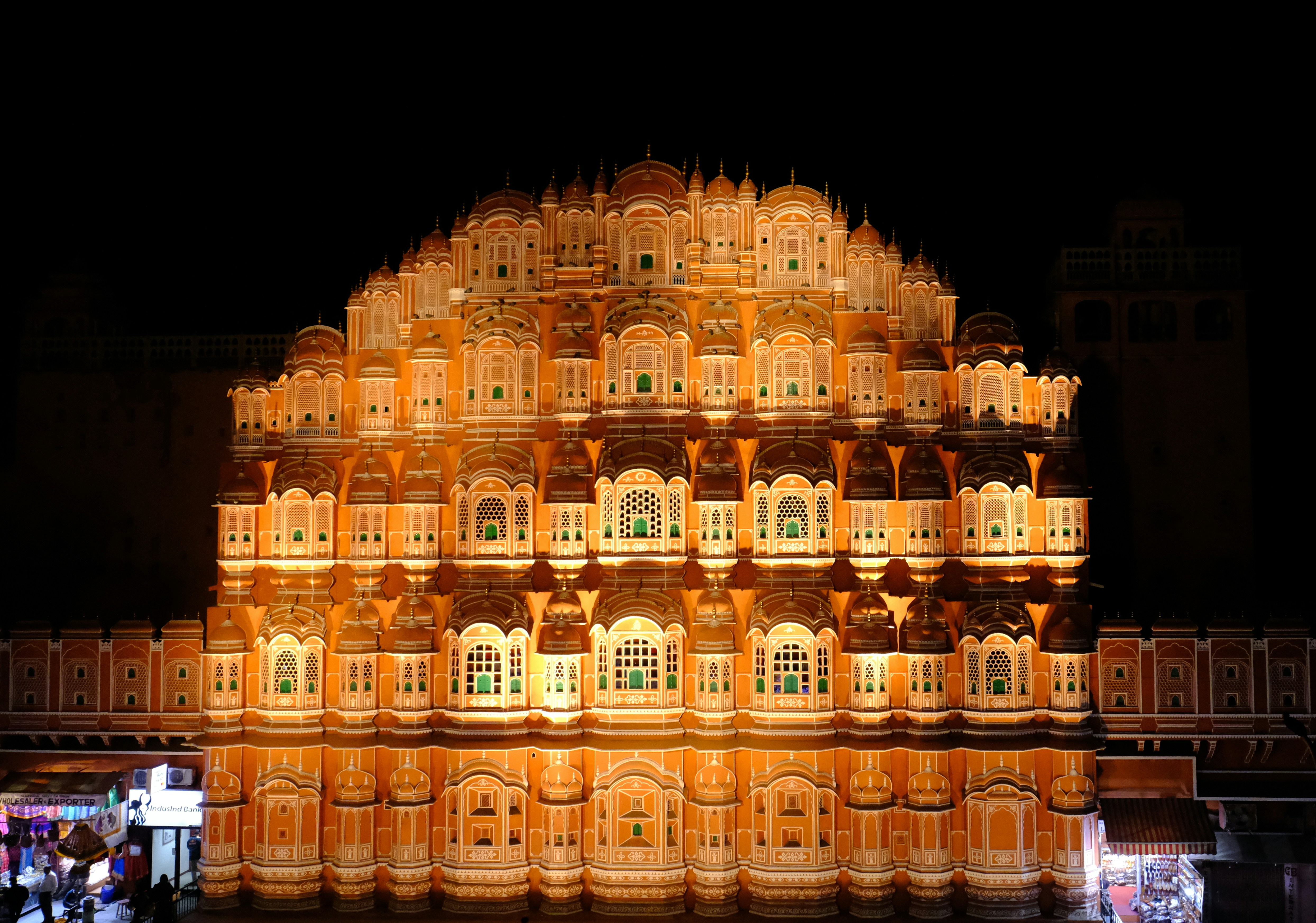 Golden Facade at Night: The Tiered Rajput Palace Silhouette