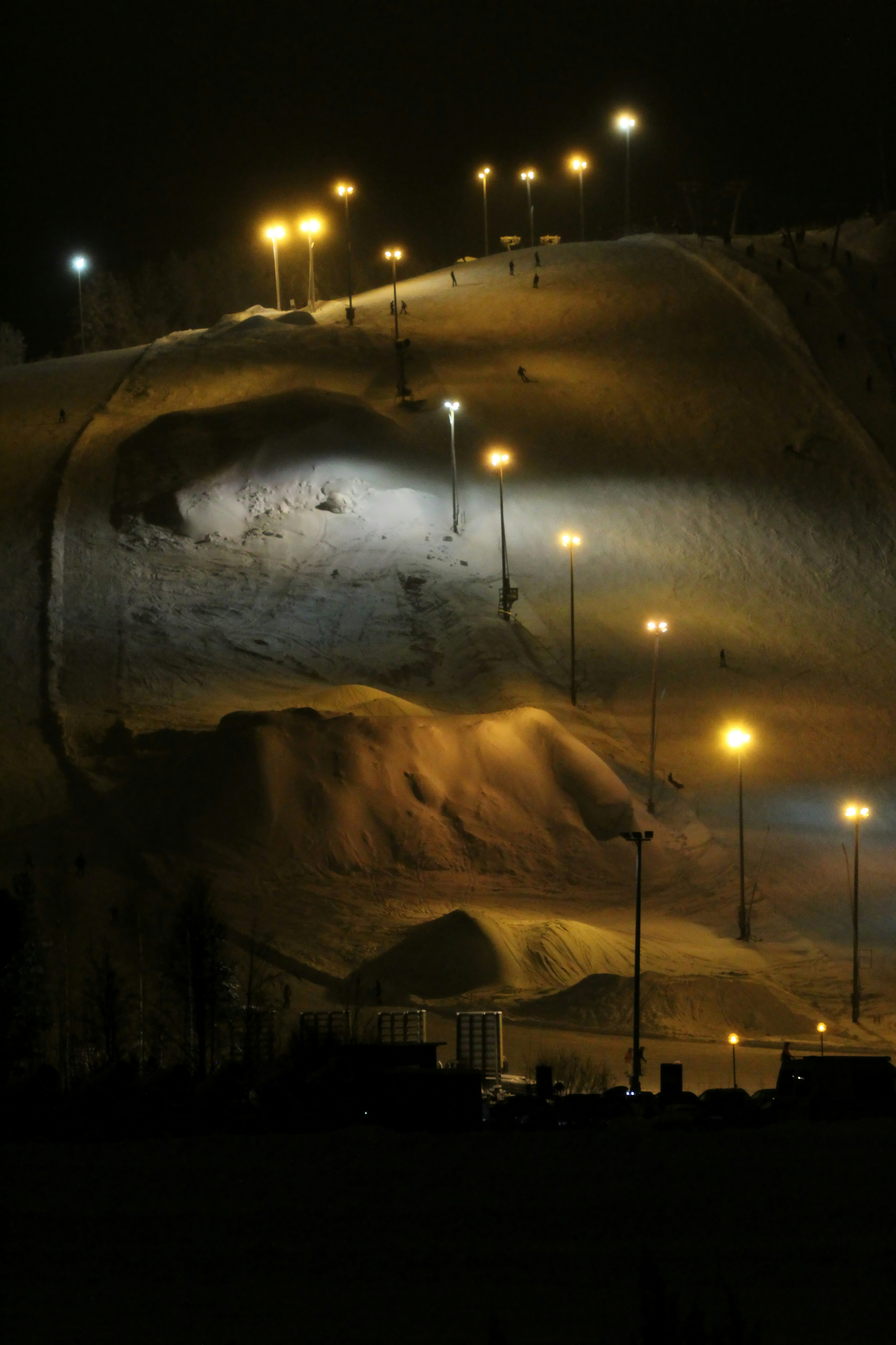 Night Ski Lift of Echoing Snow: A Lantern-Lit Hill Under Streetlight Veil