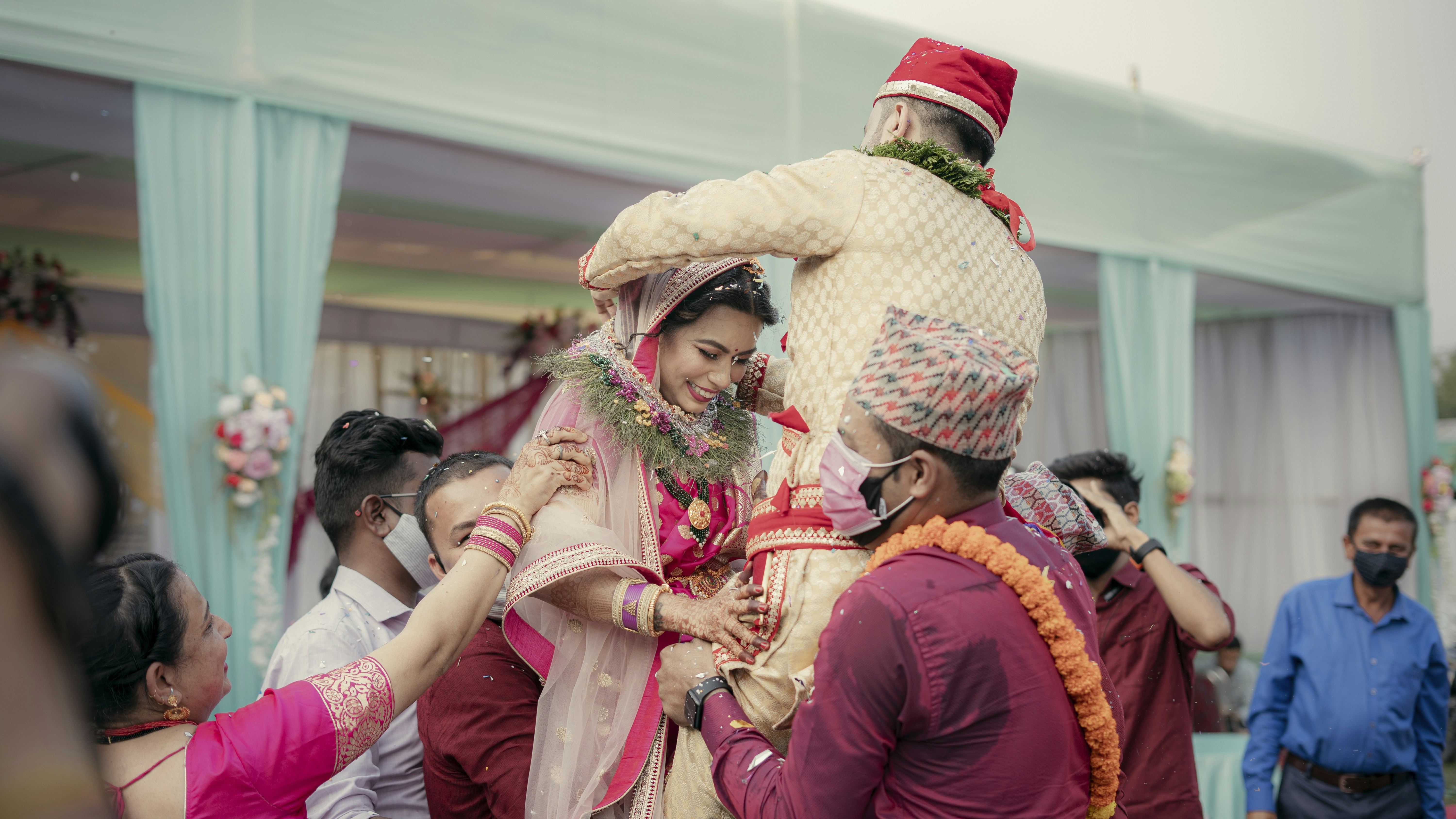 A bride and groom getting ready to go to their wedding ceremony photo ...