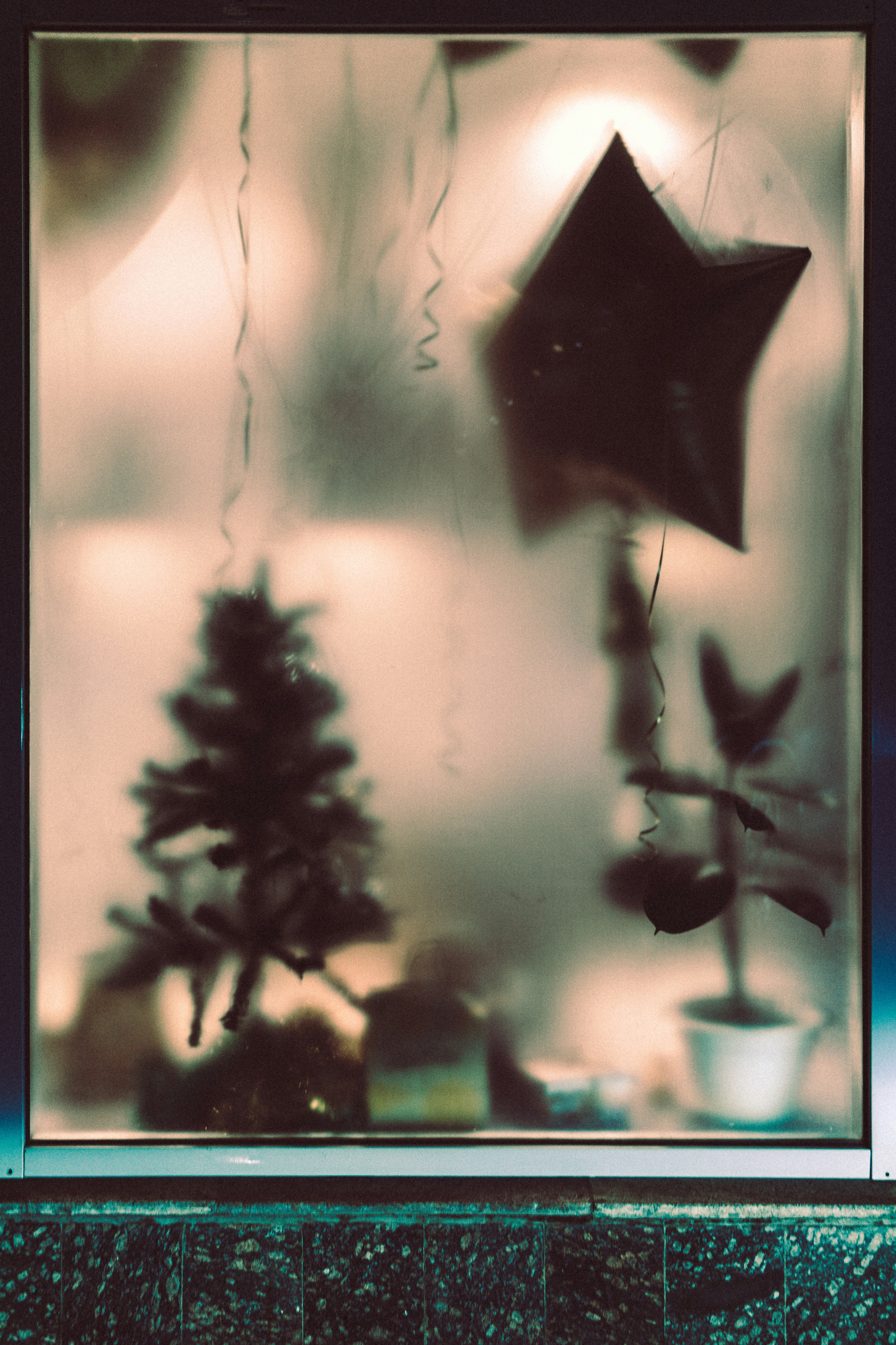 Blurred Window Still Life: Silhouettes Behind Frosted Glass