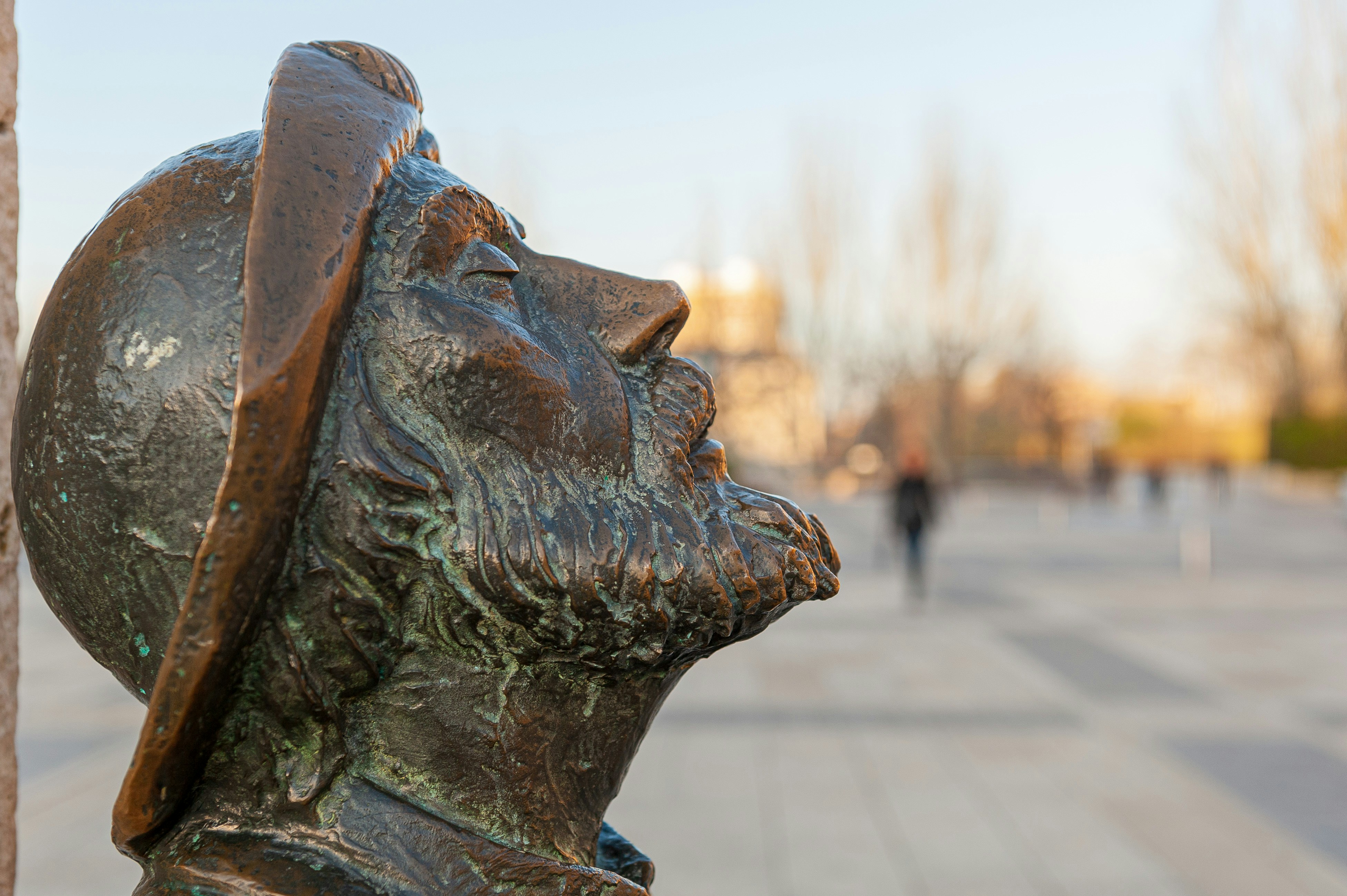Bronze Gaze in the Plaza: a Close-Up Portrait of a Weathered Statue