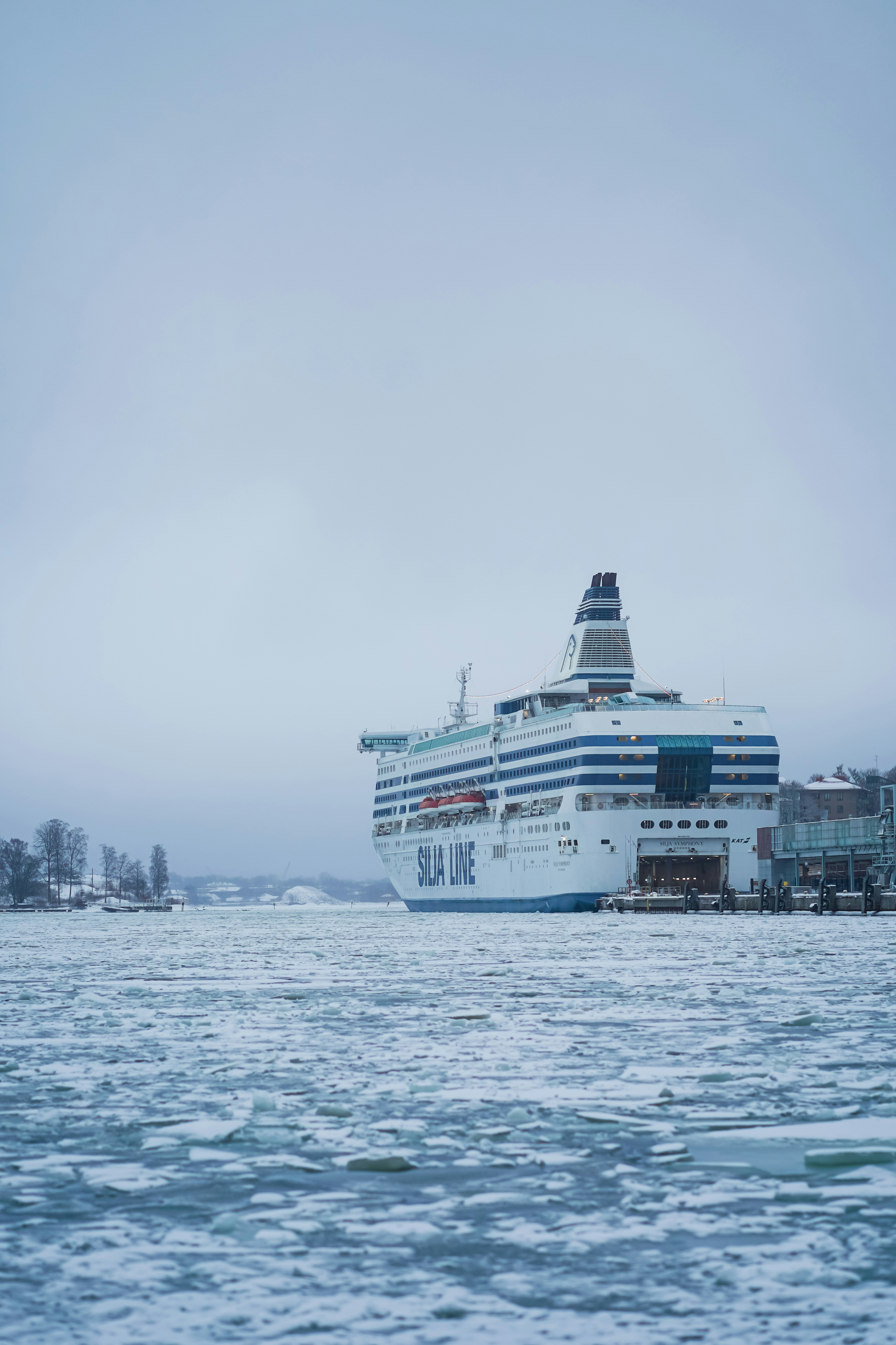 Icebound Arrival: The Silja Line Docked Amid Arctic Calm