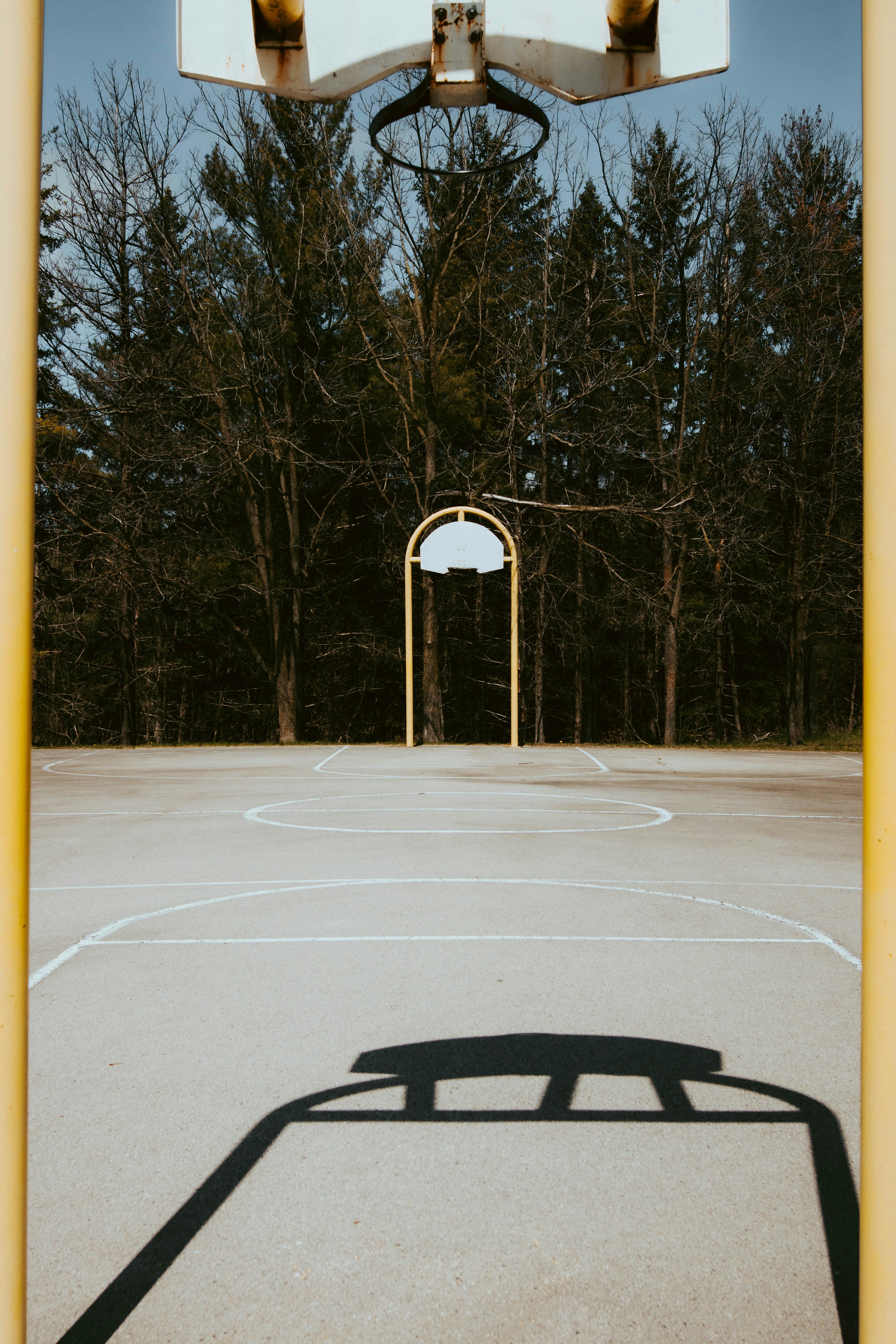 Archway Over an Empty Court: Quiet Geometry Between Posts and Trees