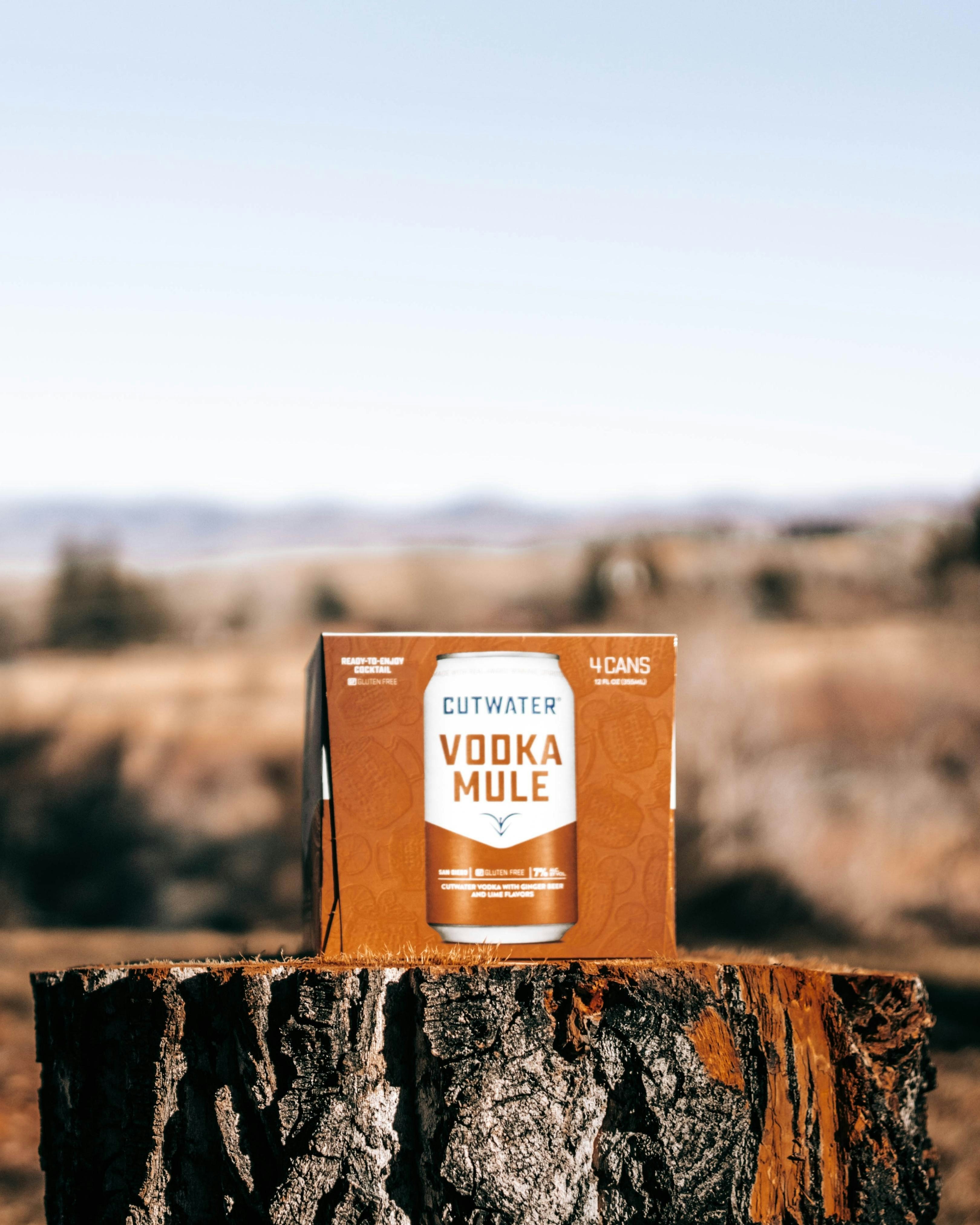 A box of vodka mule sitting on top of a tree stump photo – Free ...