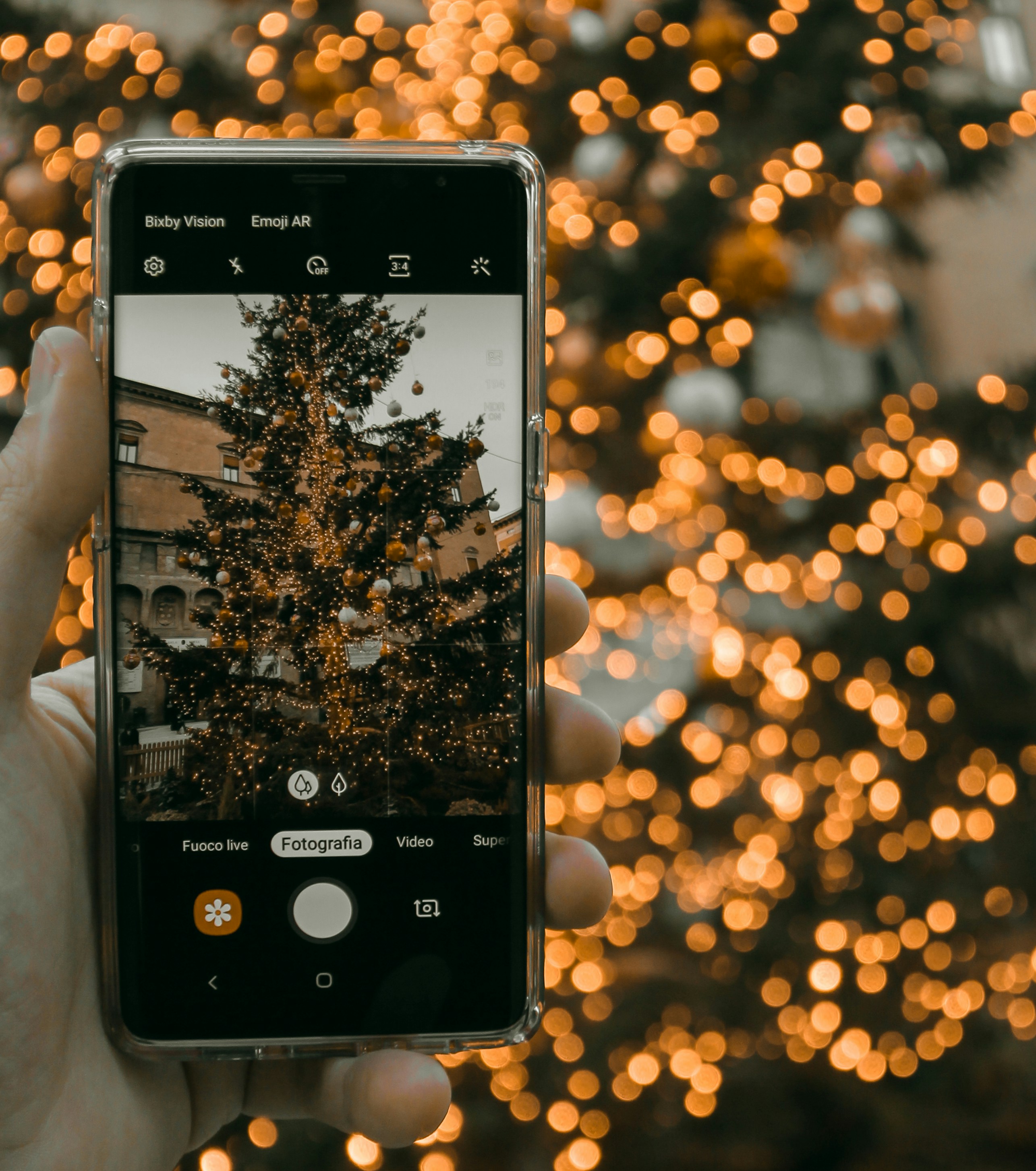 Glowing Frame: A Christmas Tree Revealed Through a Handheld Screen