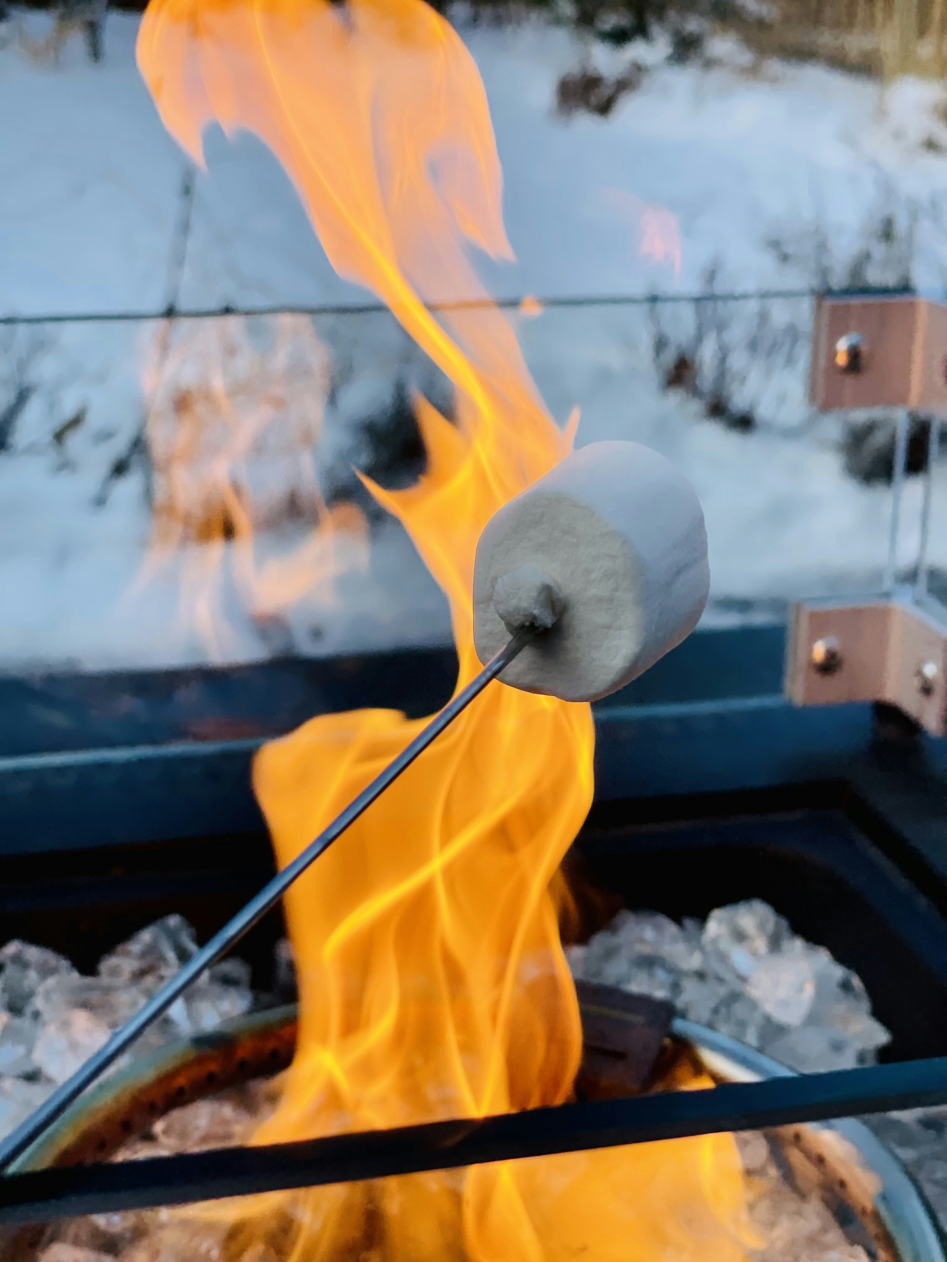 A hot dog being cooked on a stick over a fire photo – Free Fire Image ...