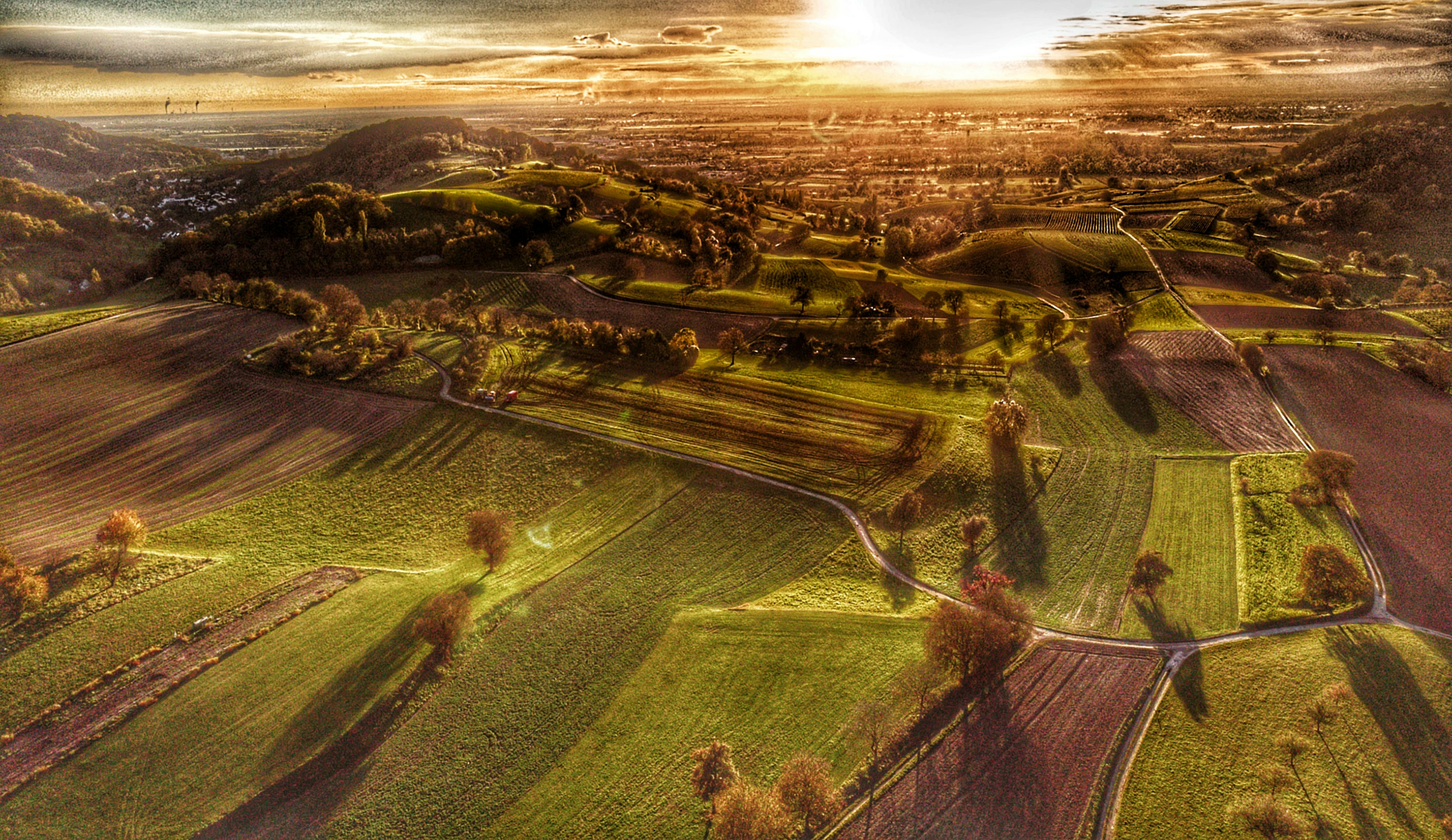Une vue aérienne d’une zone rurale avec des arbres et des champs photo ...