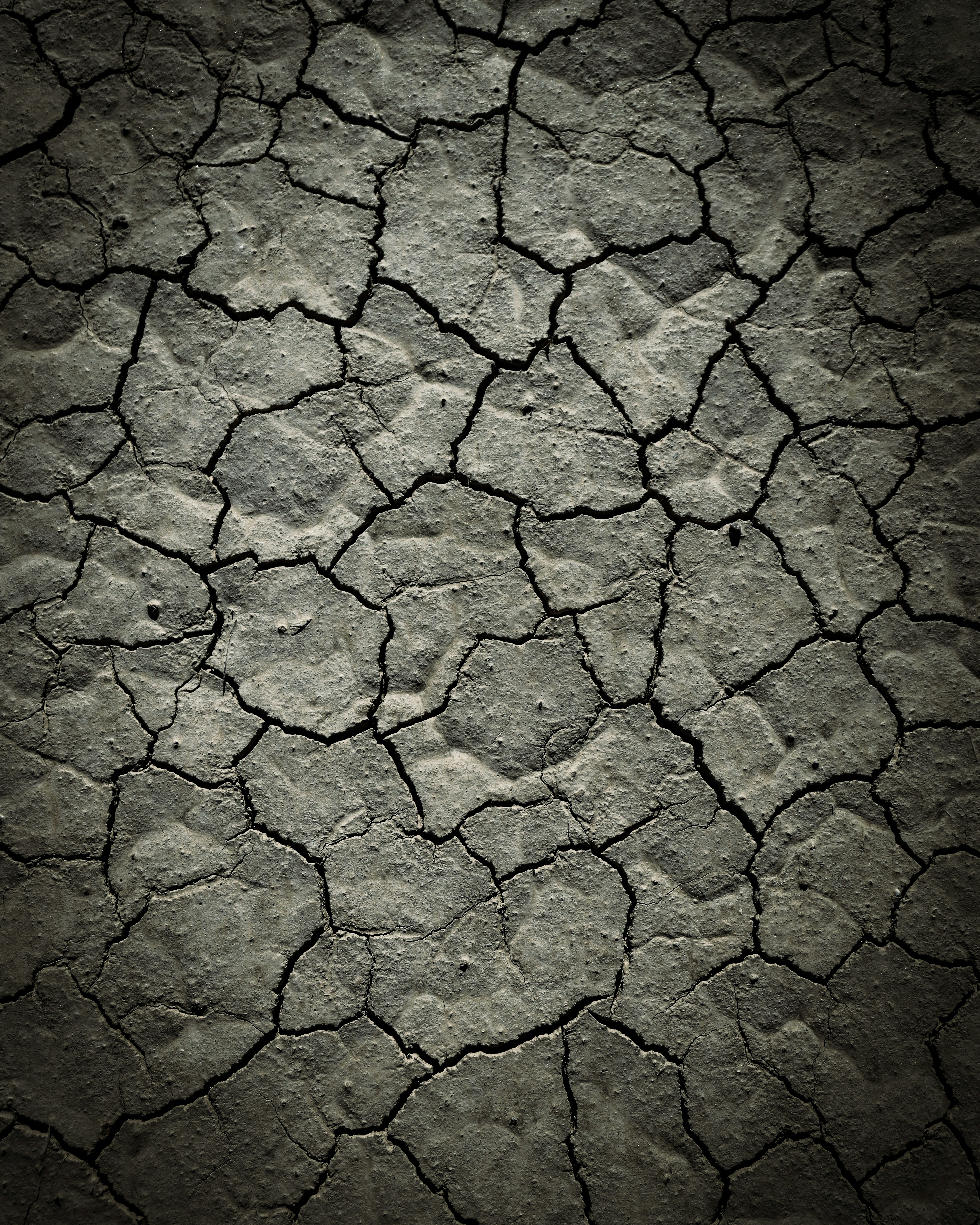 Cracked, dry earth surface displaying intricate patterns formed by prolonged drought. A stark reminder of nature's resilience and fragility.