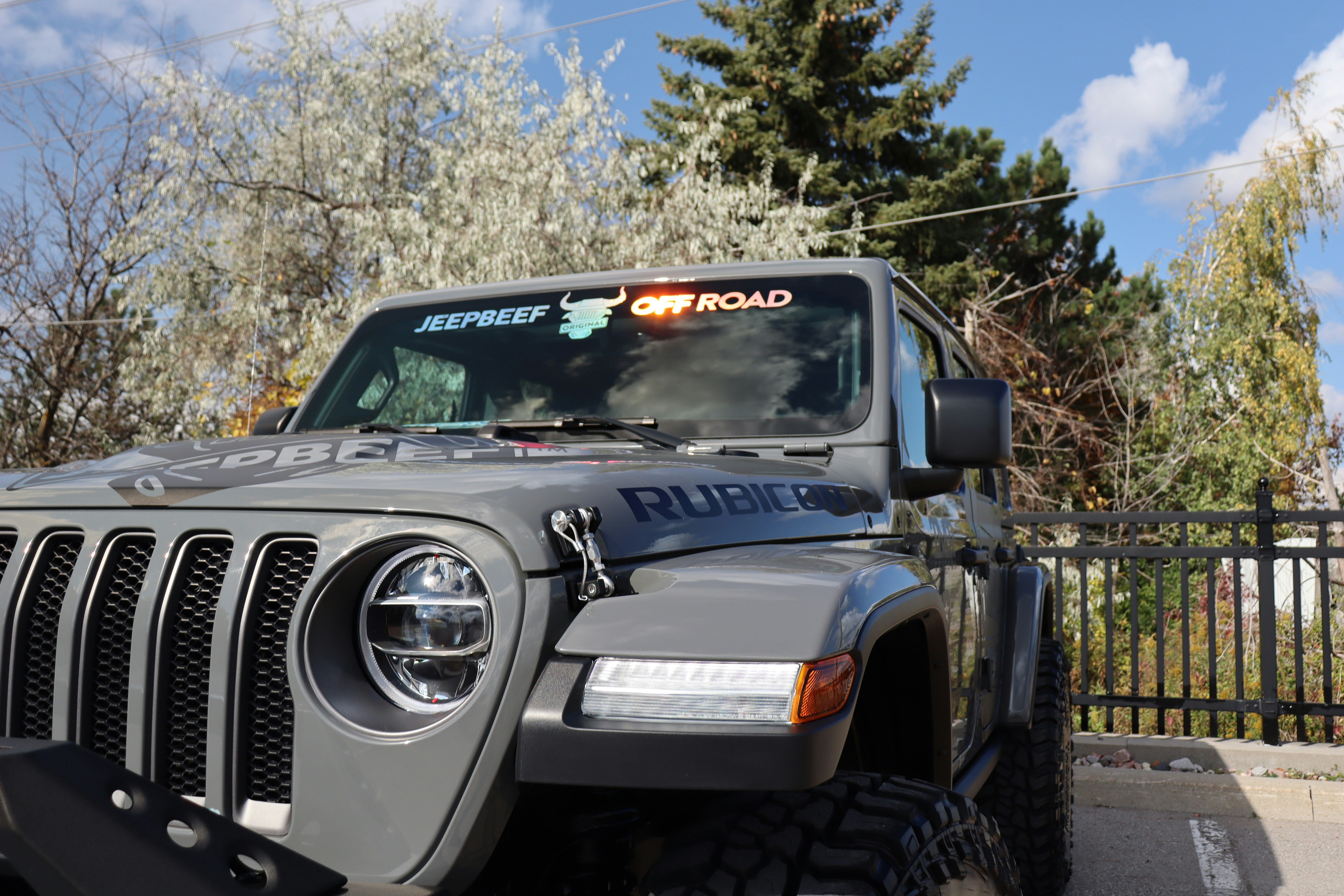 Spring Bloom Meets Steel: Front-Quarter Jeep Rubicon