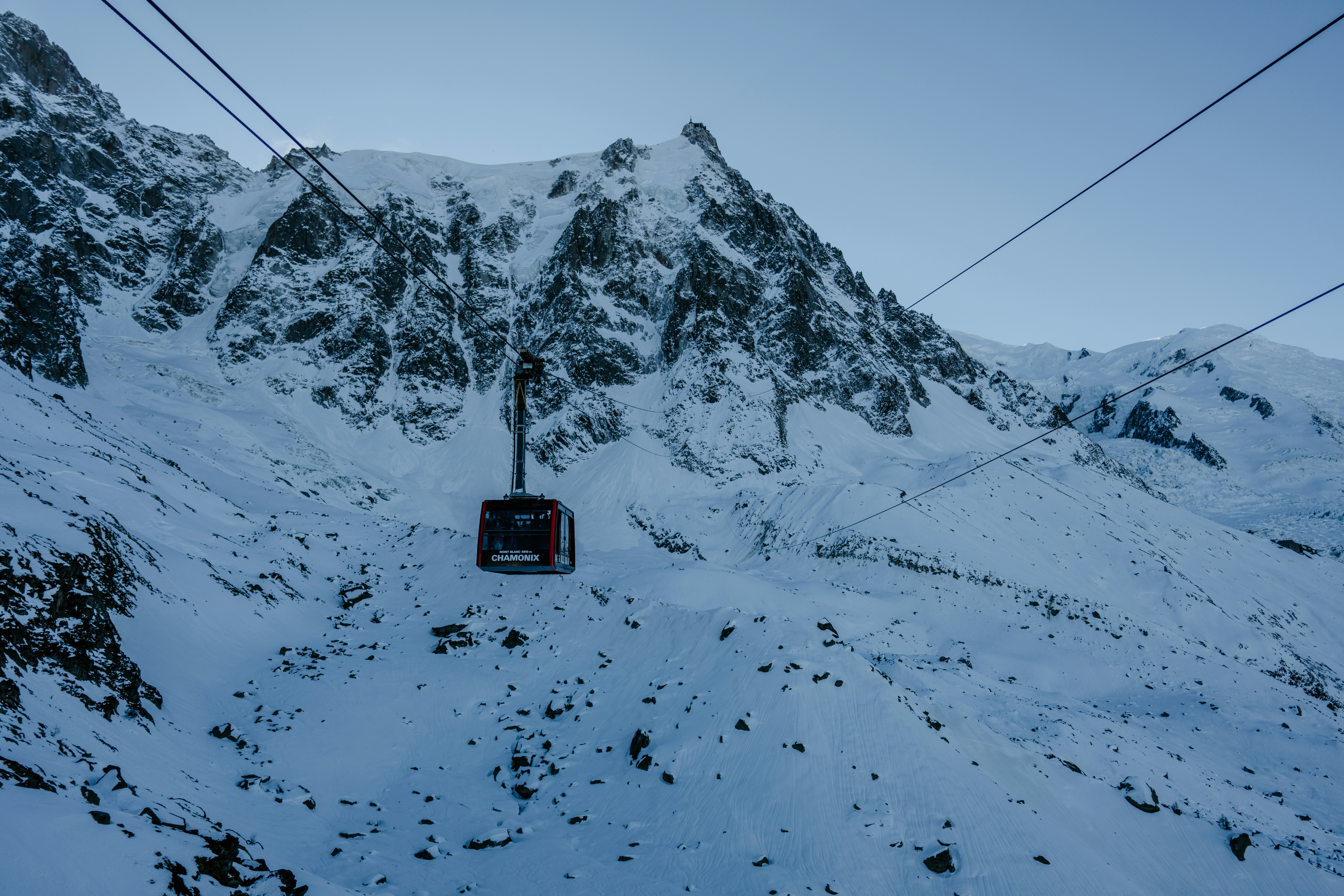 Aerial Lift Stitch: Snowbound Ridge and Cable Car in Silent Range