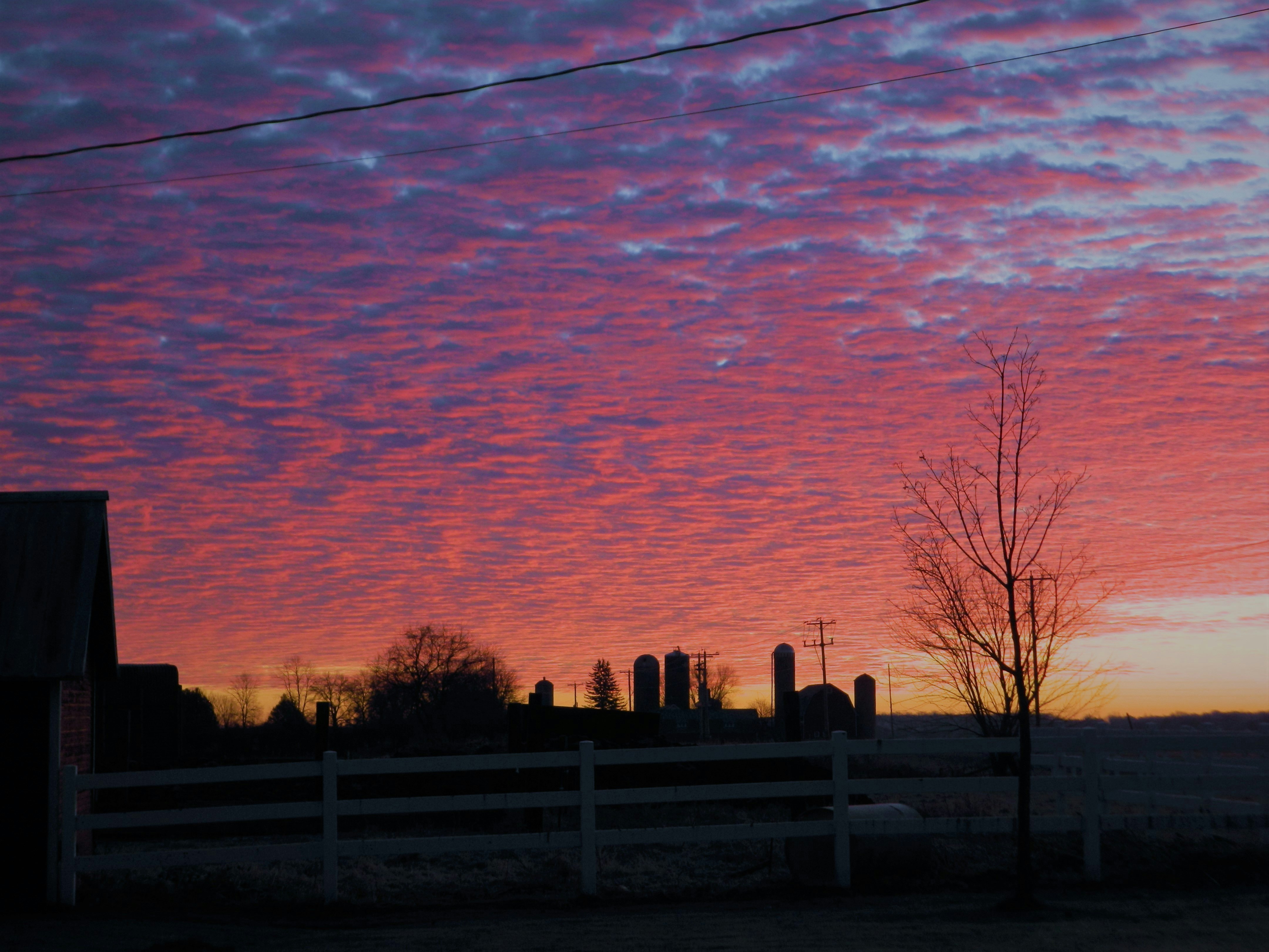 Horizon Ablaze: Sunset Silhouettes Along a Frosty Fence