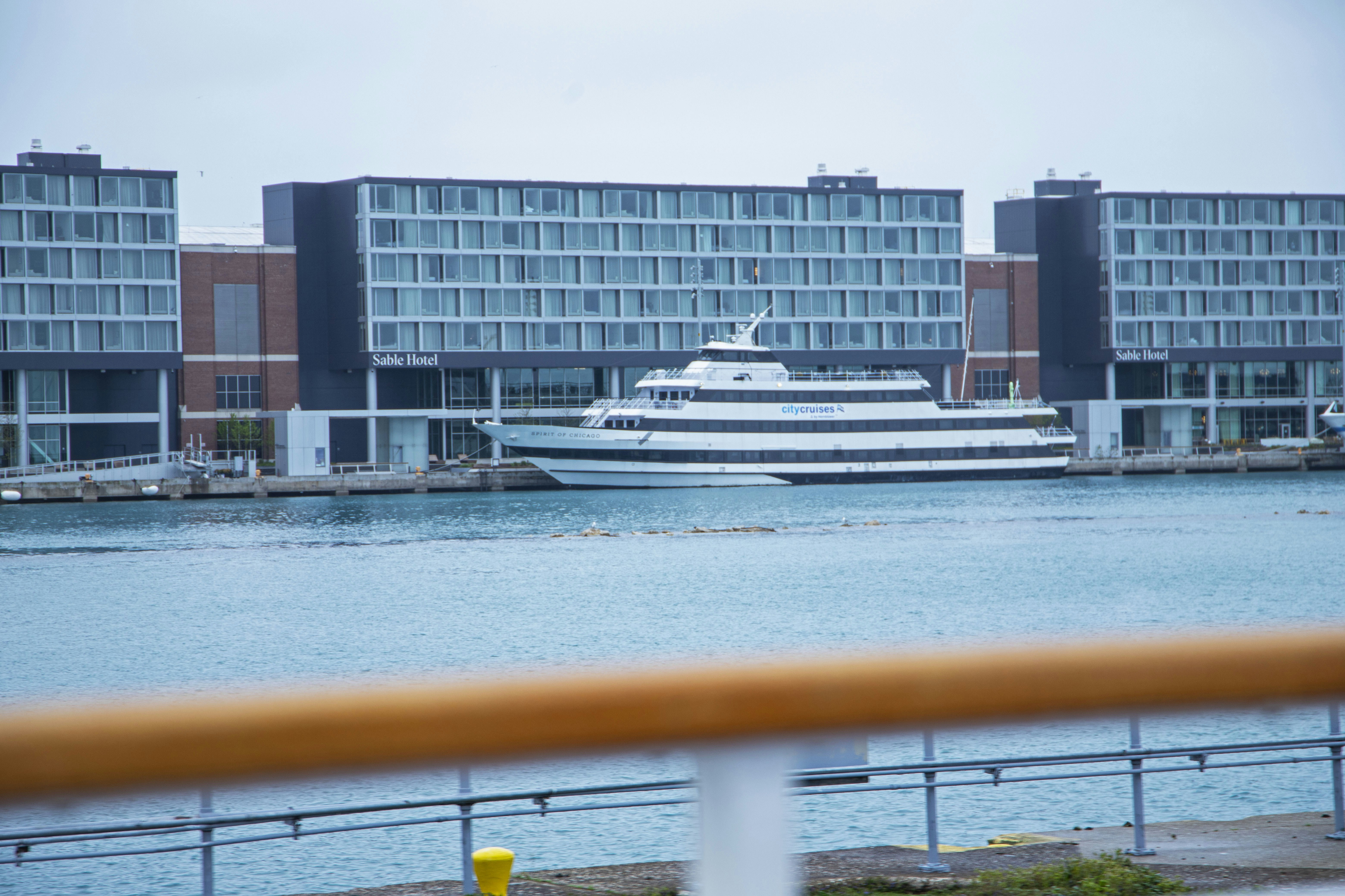 a large white boat in a large body of water