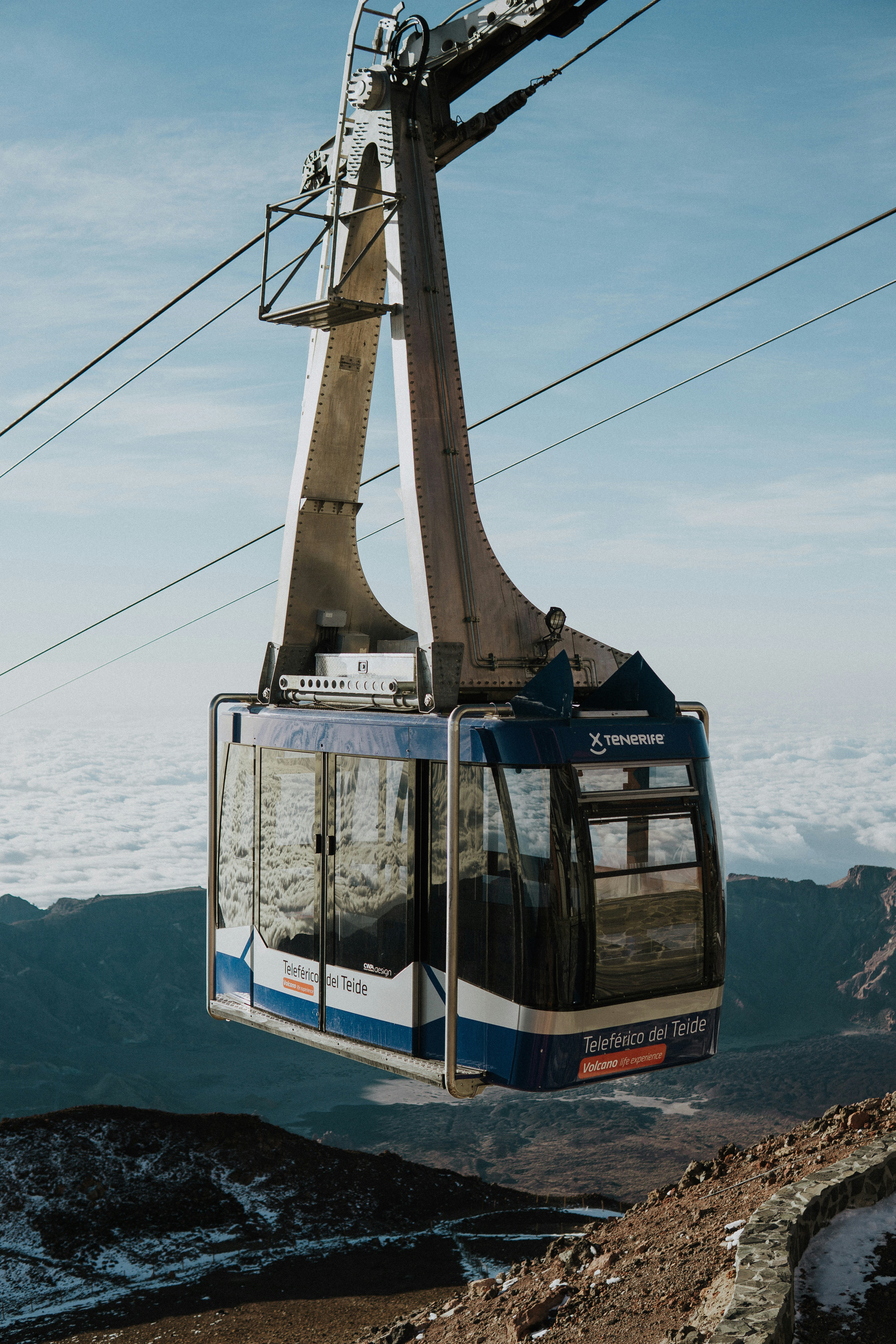 Teide Teleferico: Blue Cable Car Above a Sea of Clouds