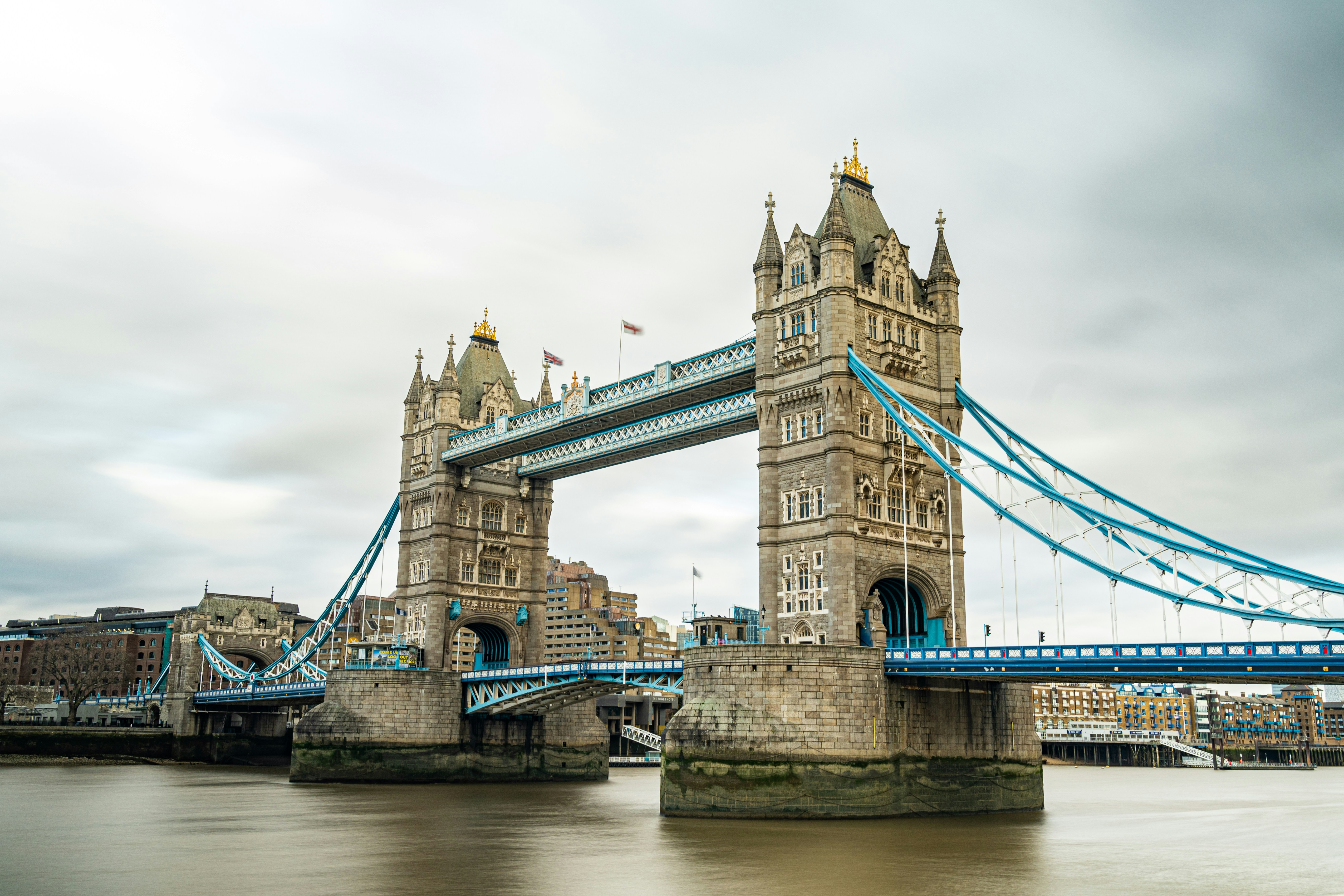 The tower bridge is very tall and has a blue top photo – Free Tower ...